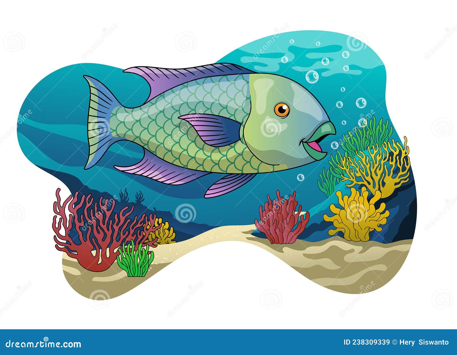 Parrot Fish in the Beautiful Coral Reef Stock Vector - Illustration of ...