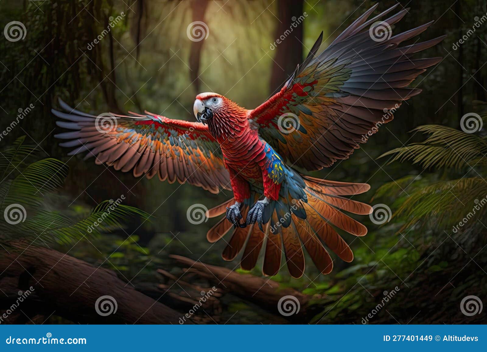 Parrot Flapping Its Wings and Taking Flight in Jungle Stock ...
