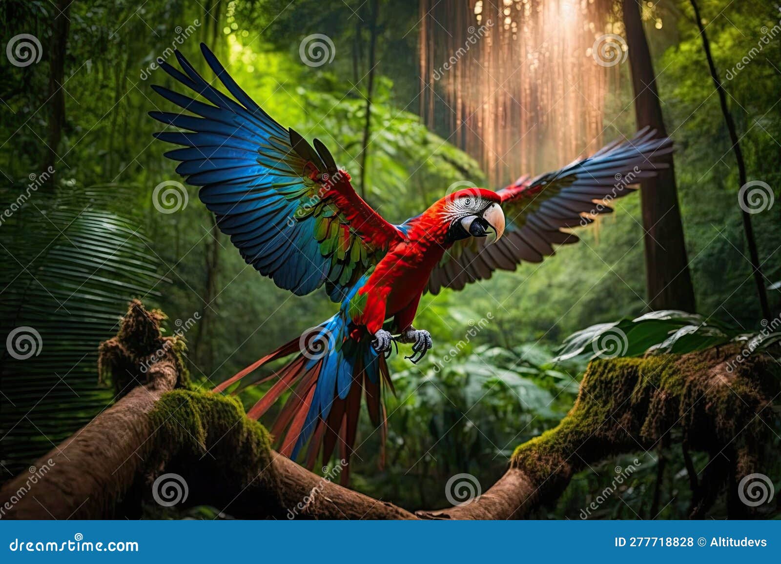 Parrot Flapping Its Wings and Taking Flight in Jungle Stock ...