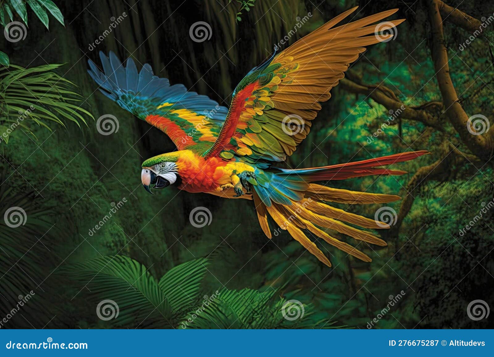 Parrot In Flight, Soaring Through Jungle Canopy Royalty-Free Stock ...