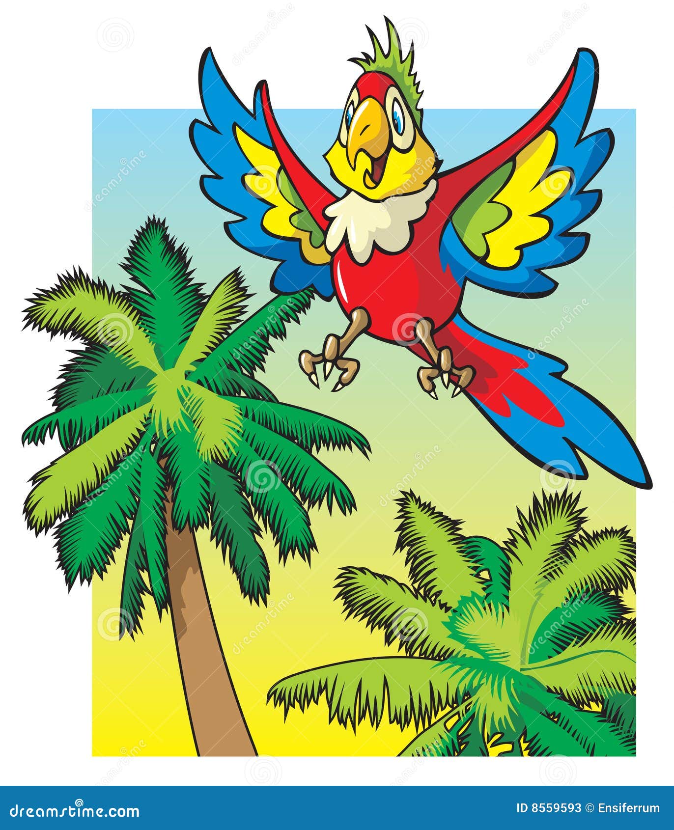 Parrot Flying Above the Palm Trees Stock Vector - Illustration of beak ...