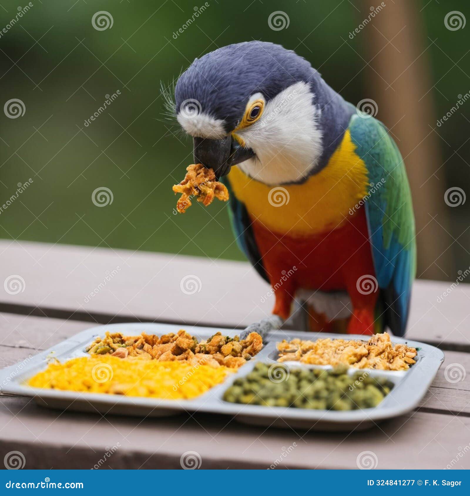 Parakeet Bird Eating Seeds Standing Stock Illustration - Illustration ...