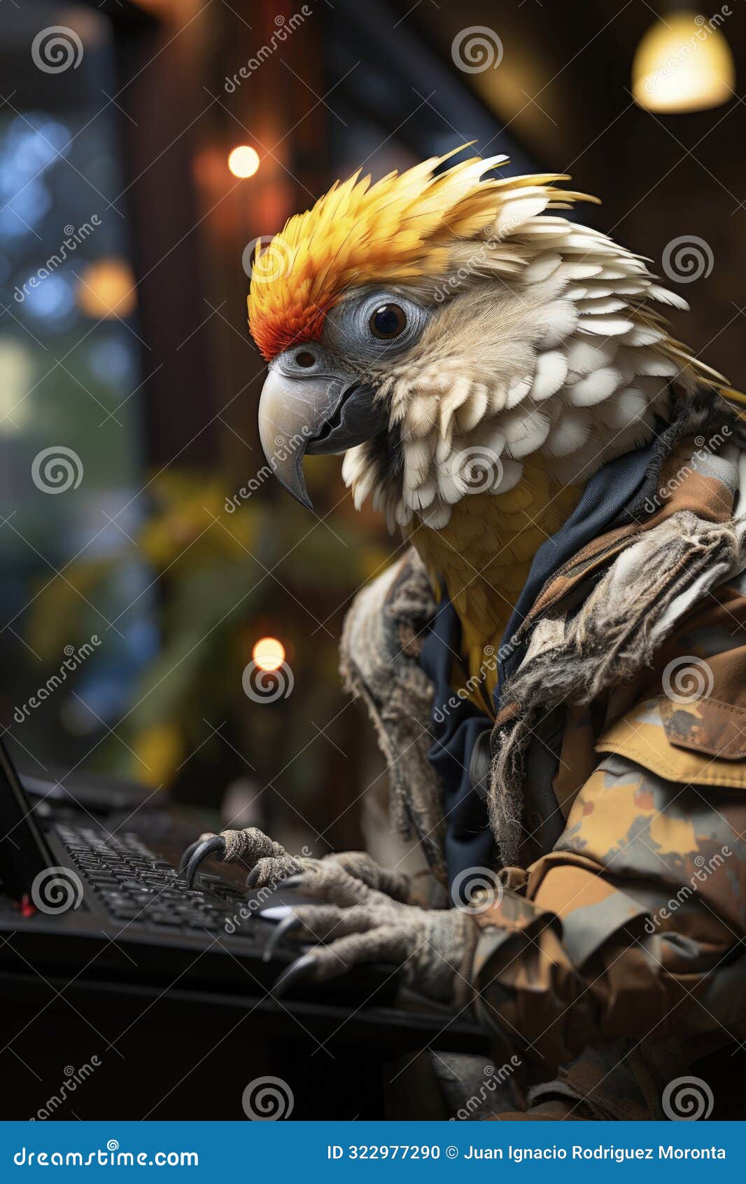 Parrot in Human Form Using a Computer. Generative Ai Stock Illustration ...