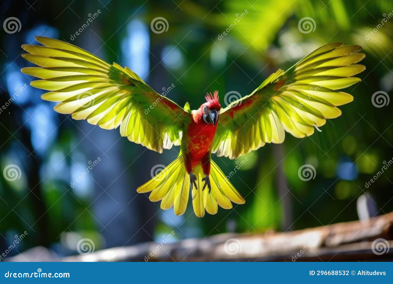 A Parrot Lifting Off, Wings Blurred with Movement Stock Illustration ...