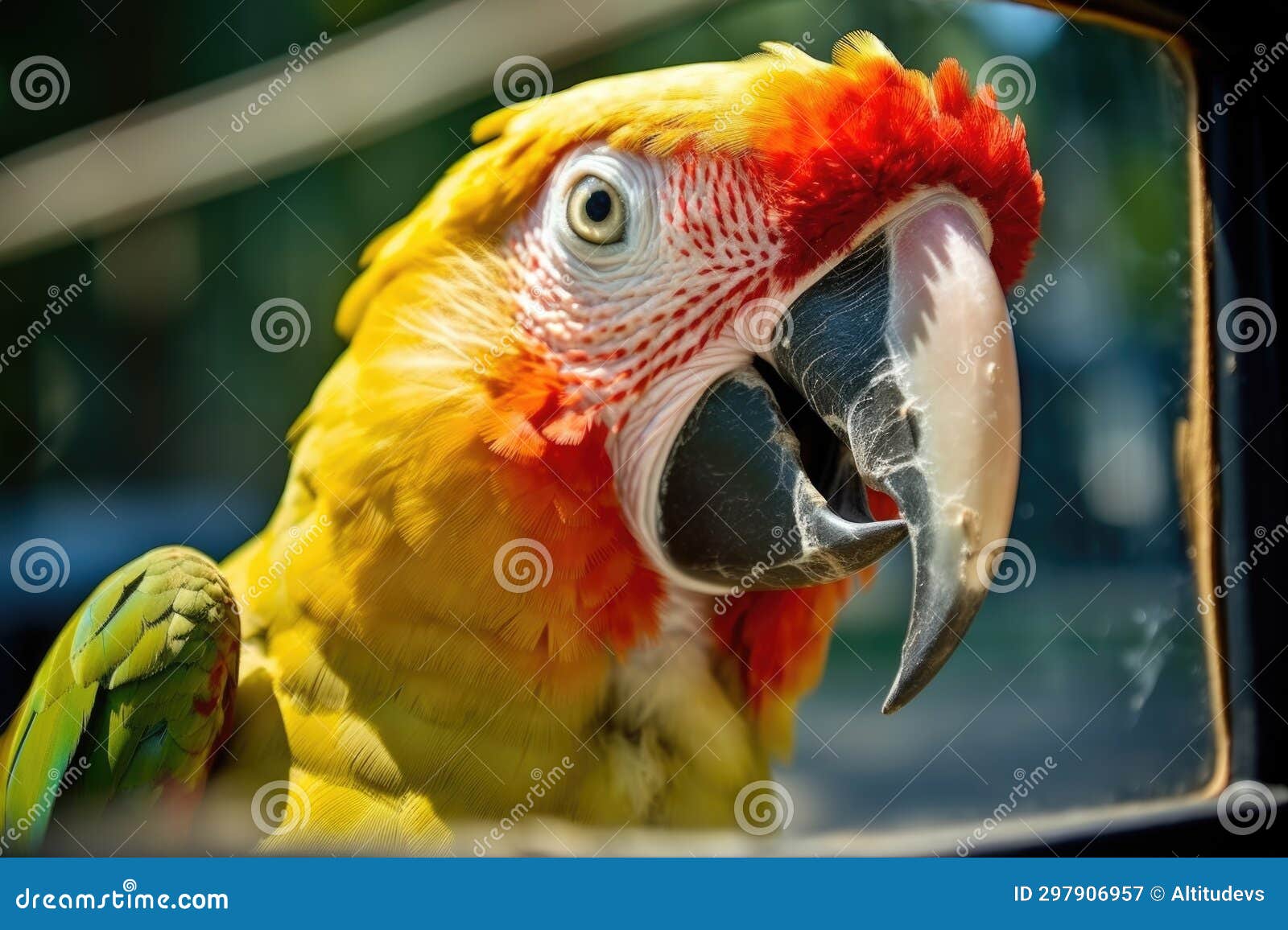 A Parrot Looking at Itself in a Mirror Stock Image - Image of colorful ...