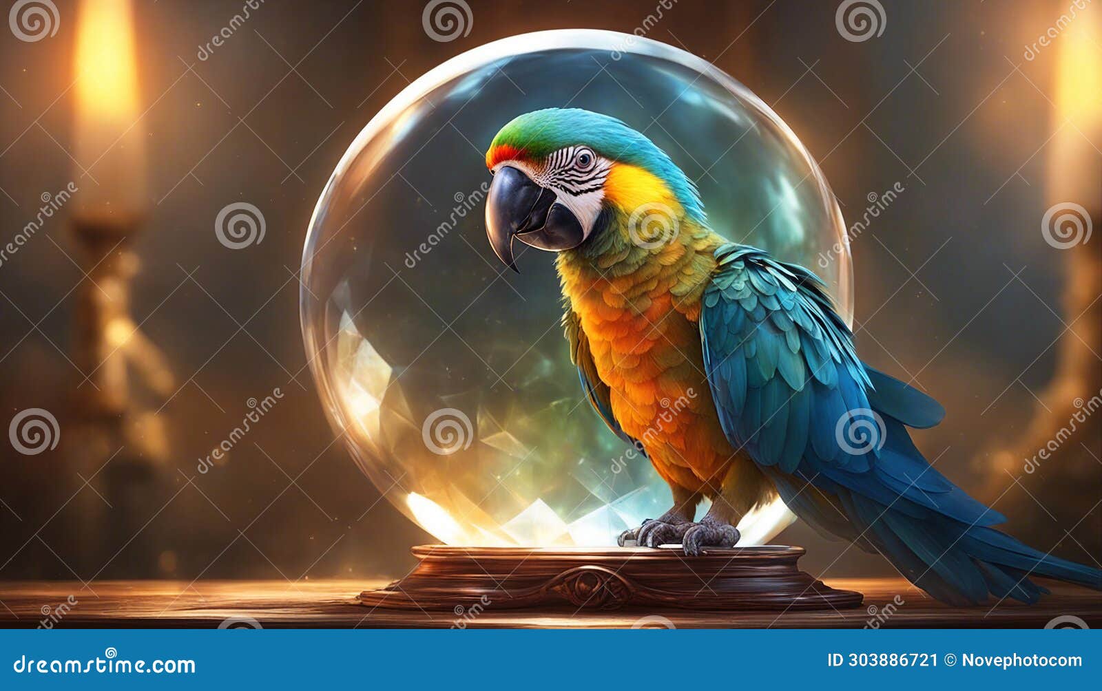 Parrot. Magic Parrot with a Crystal Ball. Fantasy Bird. Dramatic ...