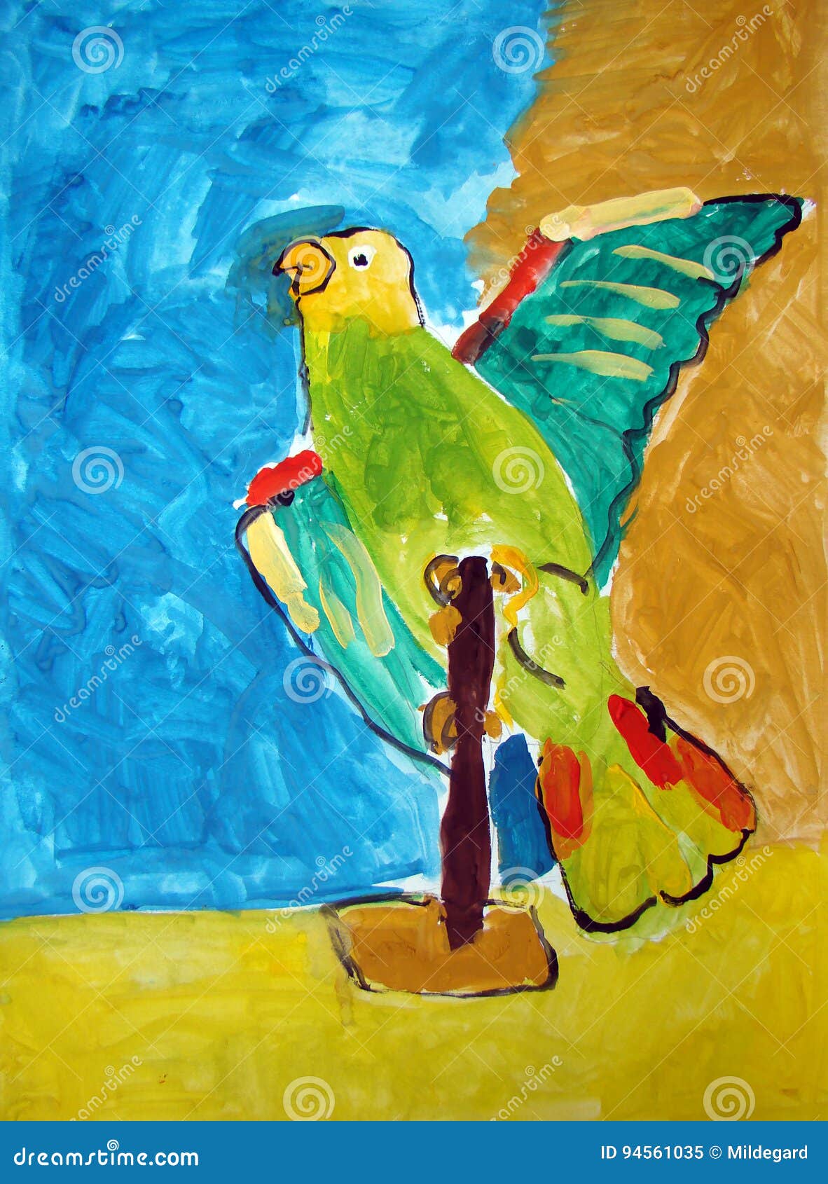 Parrot painted by child stock illustration. Illustration of green ...
