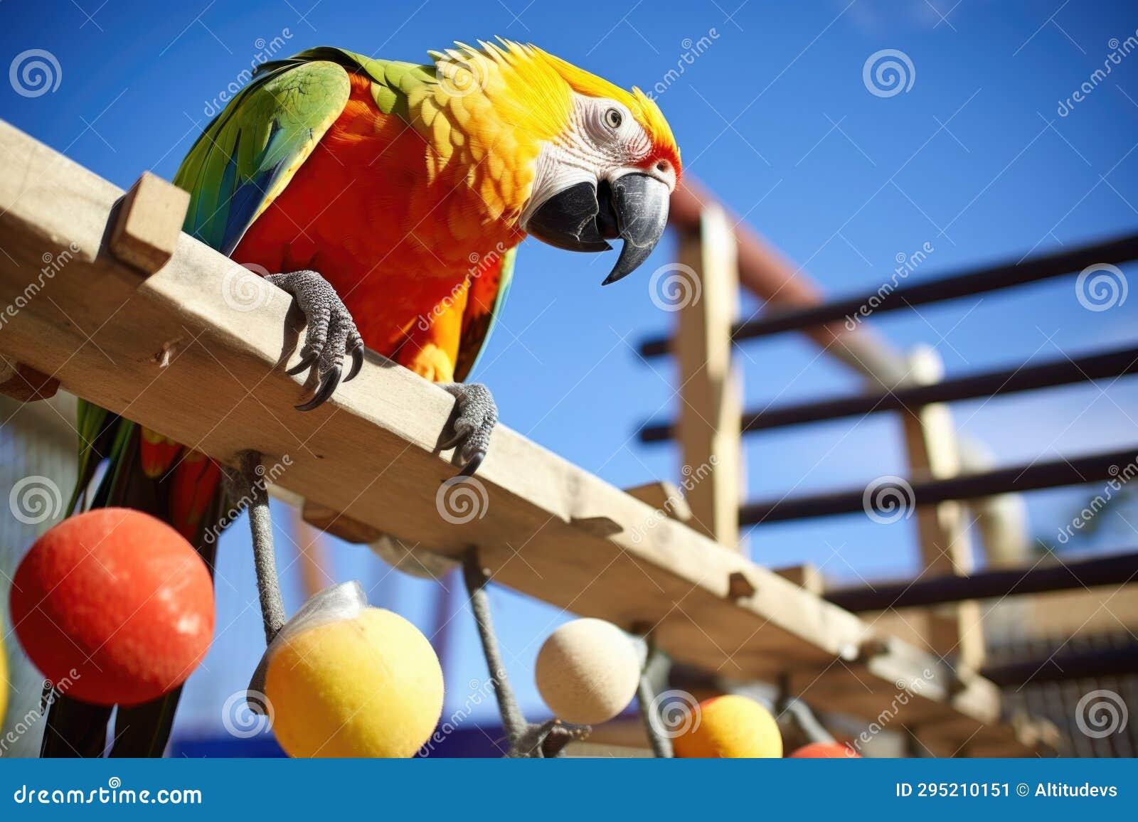Parrot Perch with a Colorful Ladder and Bell Stock Image - Image of ...