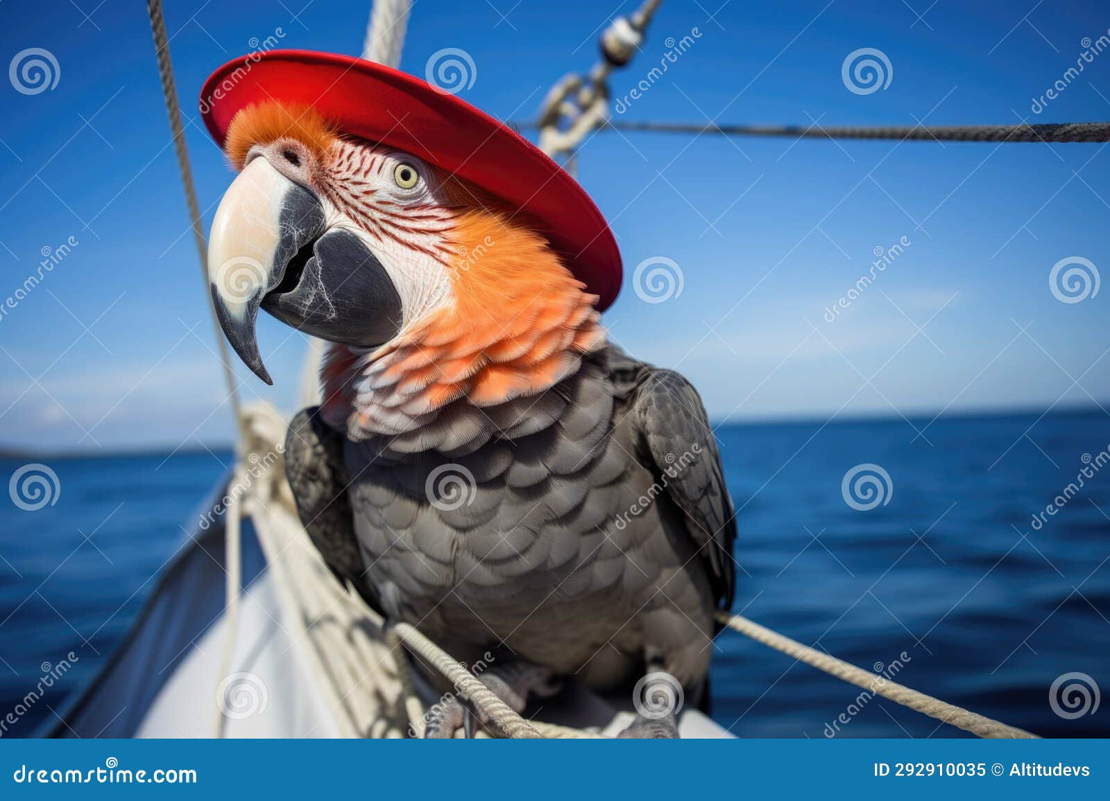 A Parrot Perched on a Sailor Hat Aboard a Yacht Stock Image - Image of ...