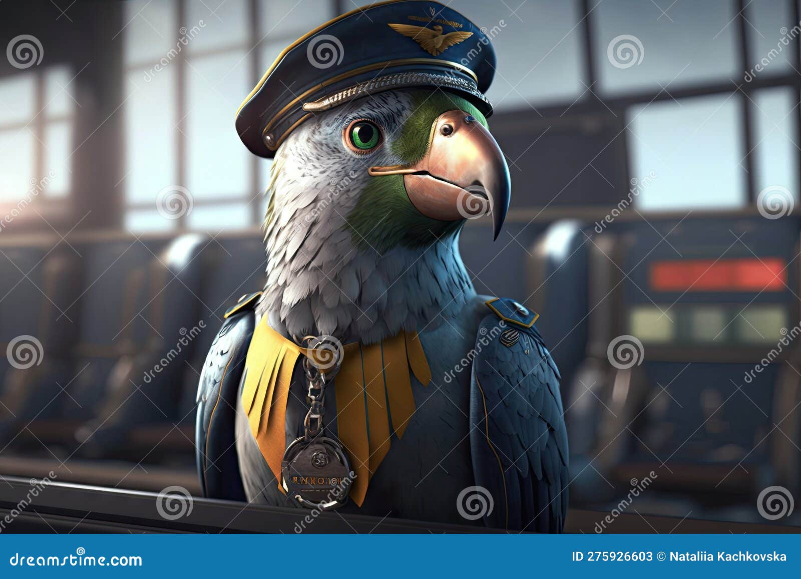 Parrot in a pilot uniform stock illustration. Illustration of comic ...