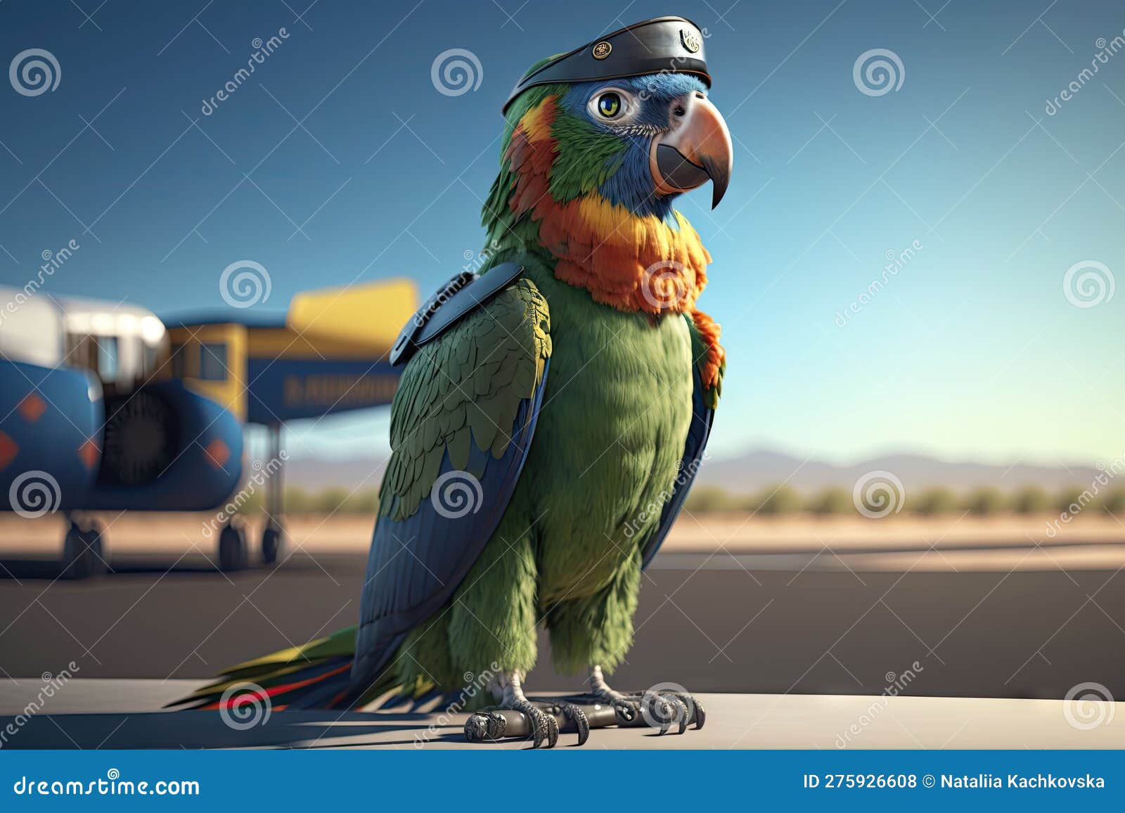 Parrot in a pilot uniform stock illustration. Illustration of transport ...