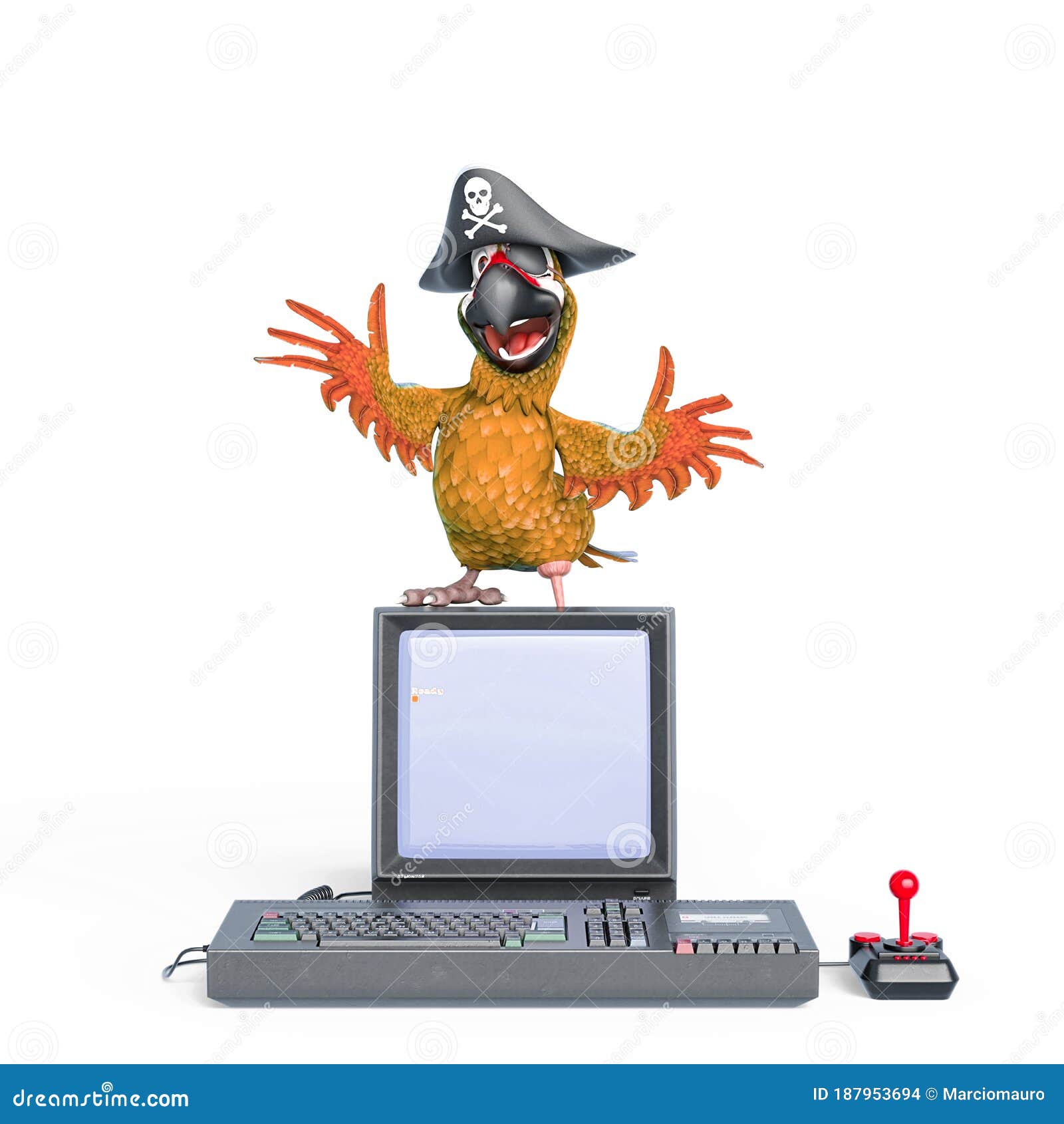 Parrot Pirate is on the Old Computer Stock Illustration - Illustration ...