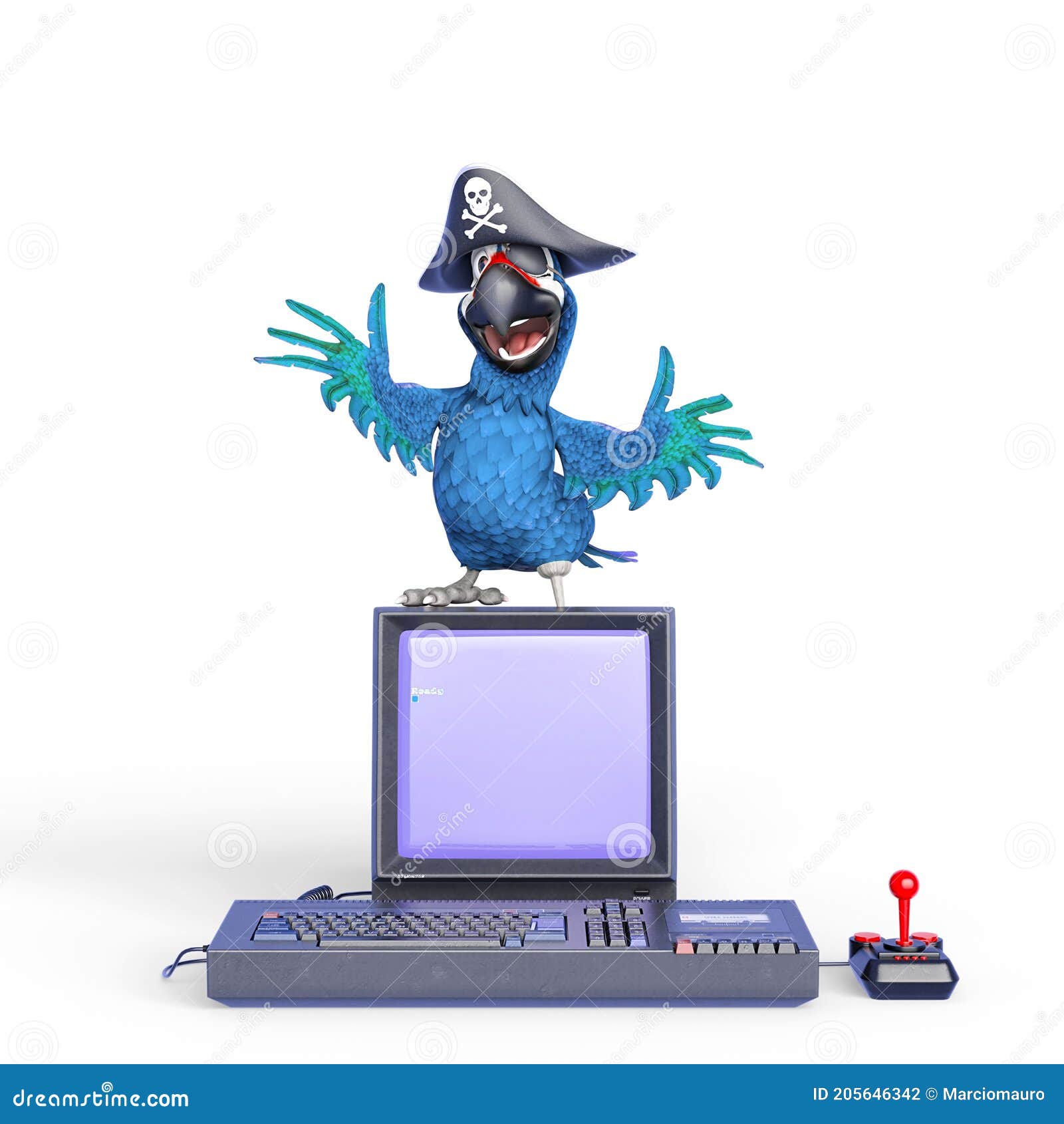 Parrot Pirate is on the Old Computer Stock Illustration - Illustration ...