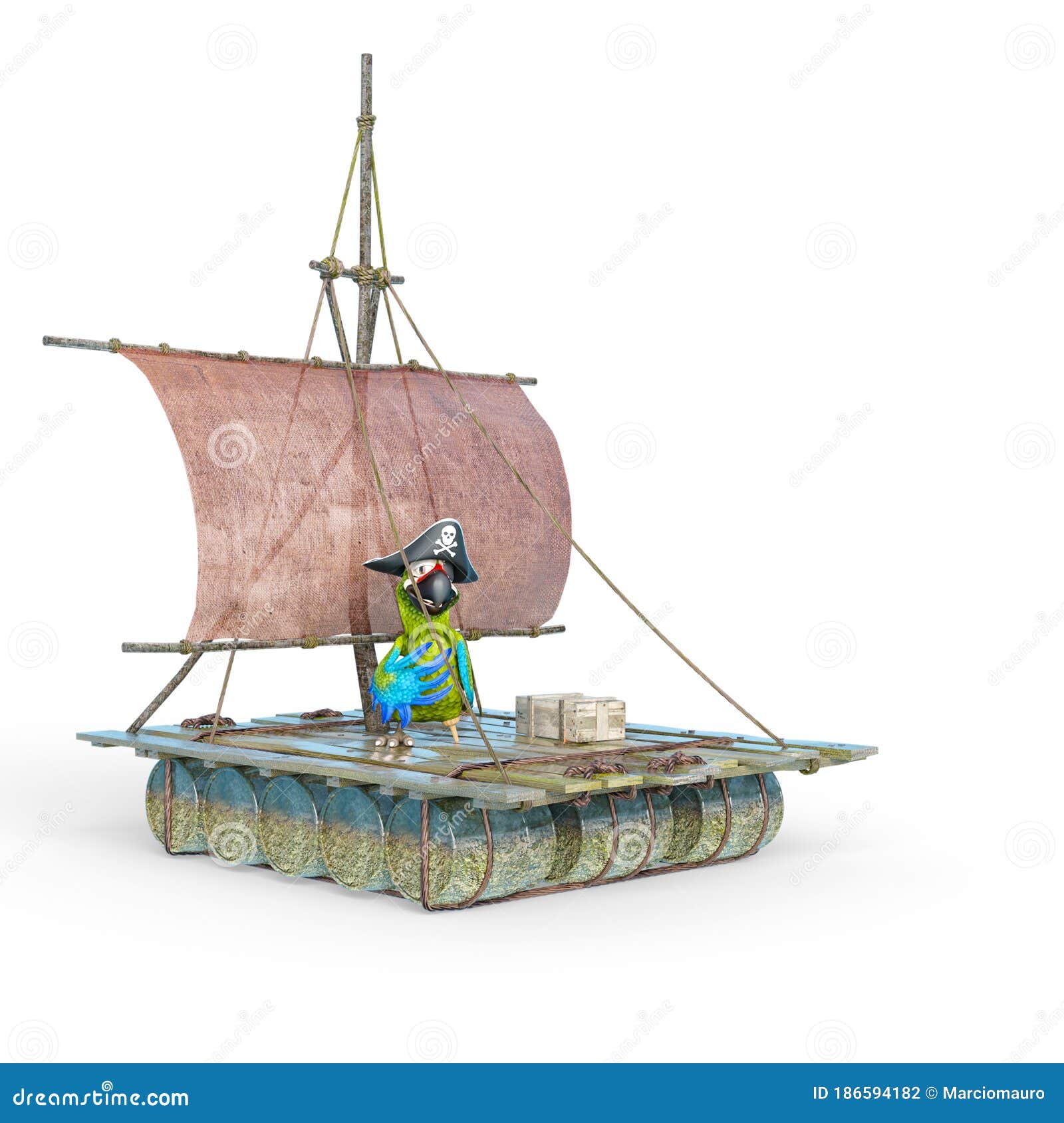 Parrot Pirate is on the Raft Stock Illustration - Illustration of ...