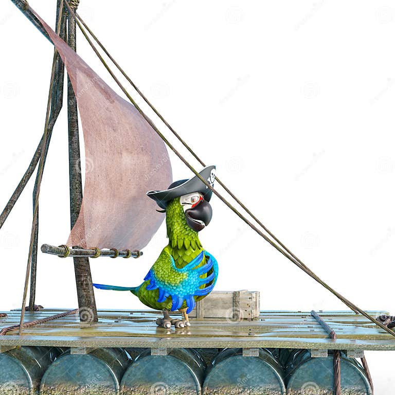 Parrot Pirate is on the Raft Side View Stock Illustration ...