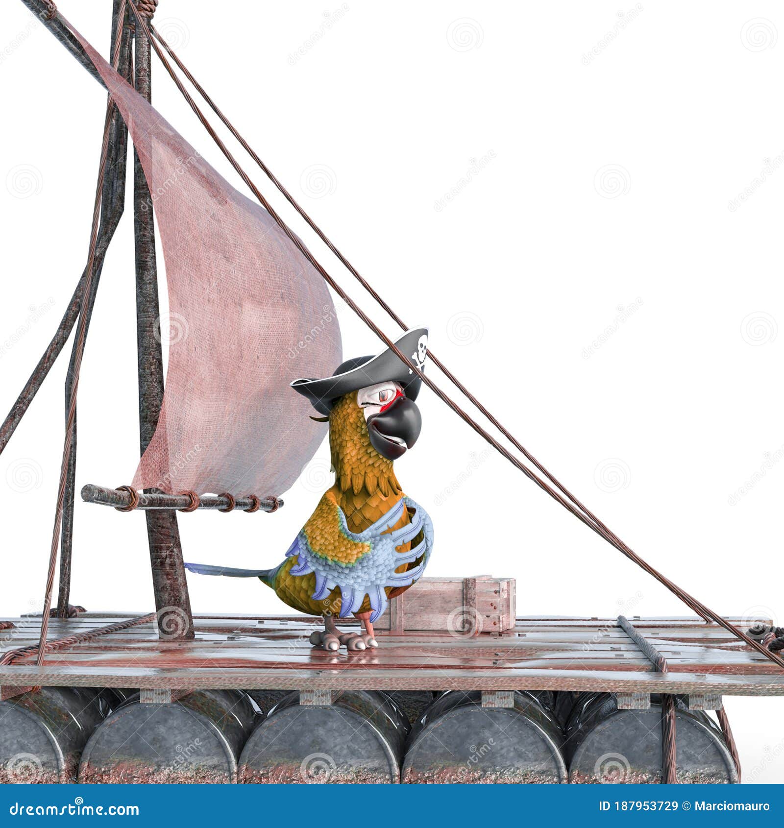 Parrot Pirate is on the Raft Side View Stock Illustration ...