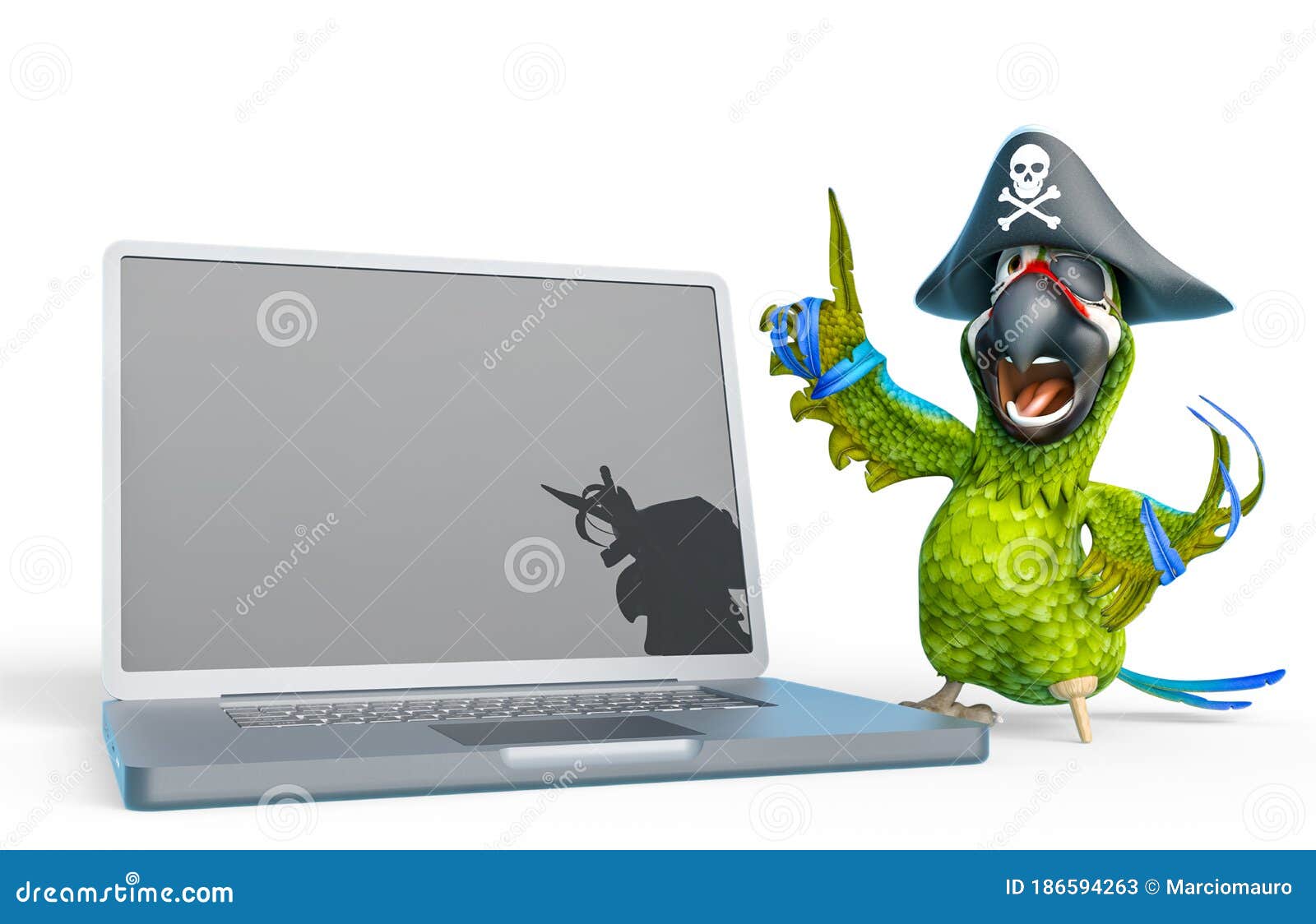 Parrot Pirate is Talking about the Laptop Stock Illustration ...