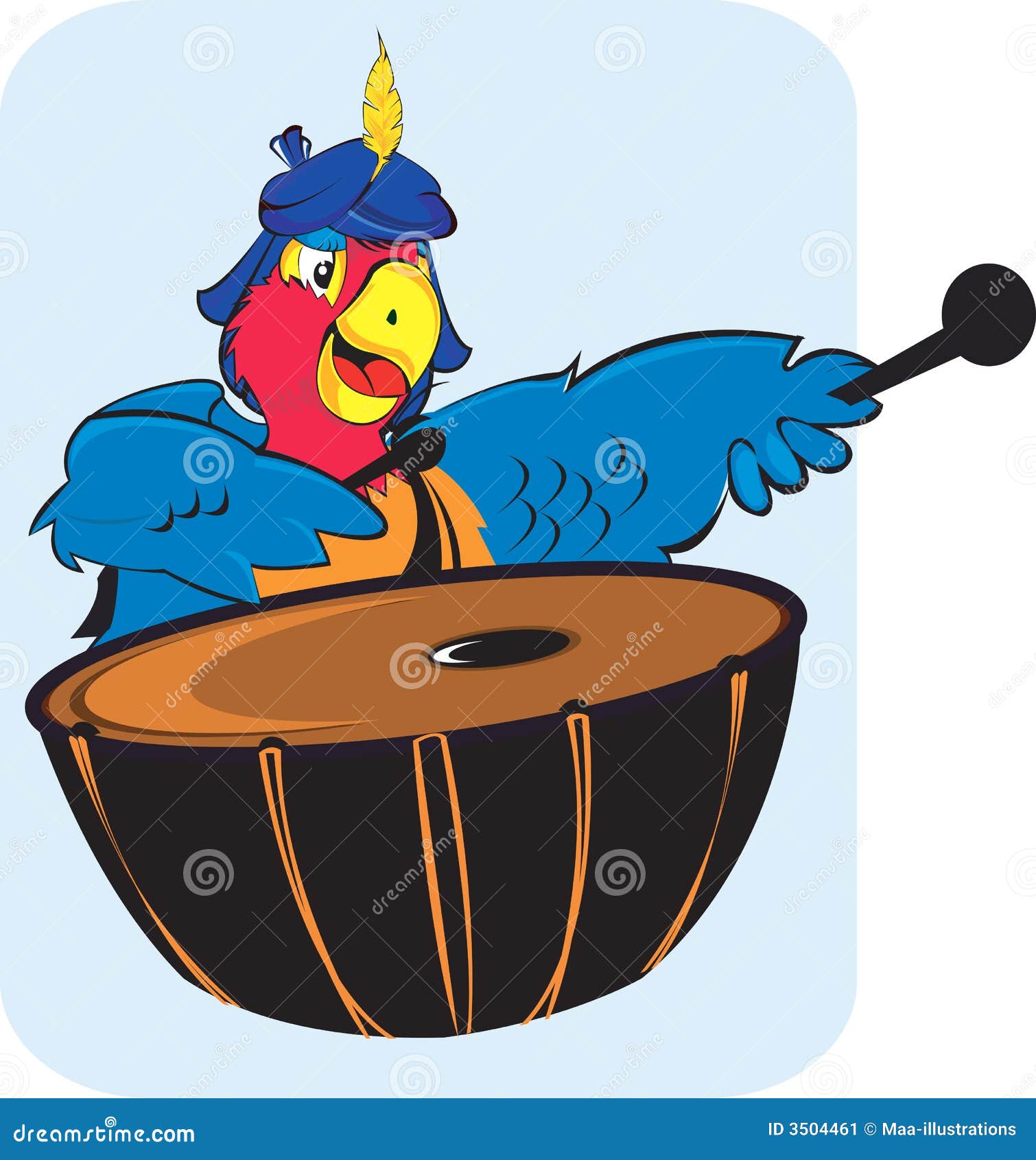 Parrot playing drum stock illustration. Illustration of cartoon - 3504461