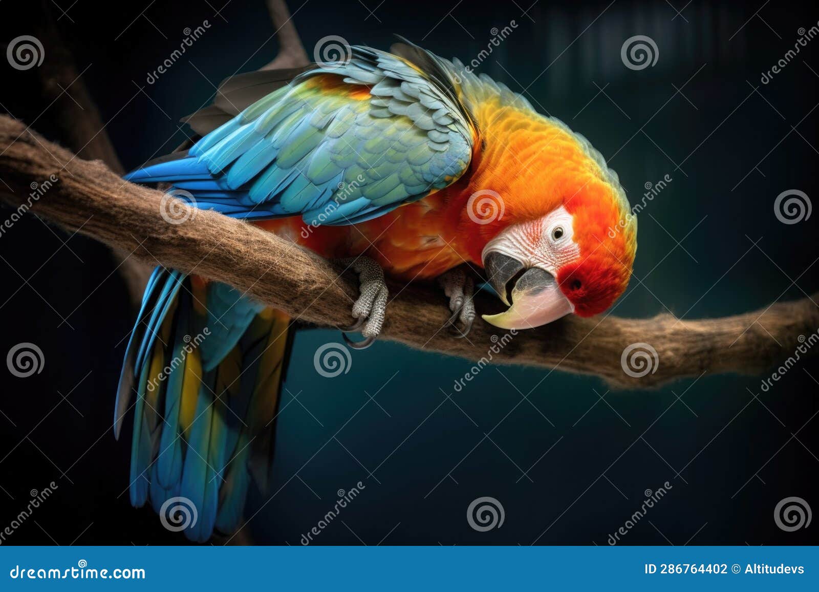Parrot Preening while Hanging Upside-down on a Branch Stock ...