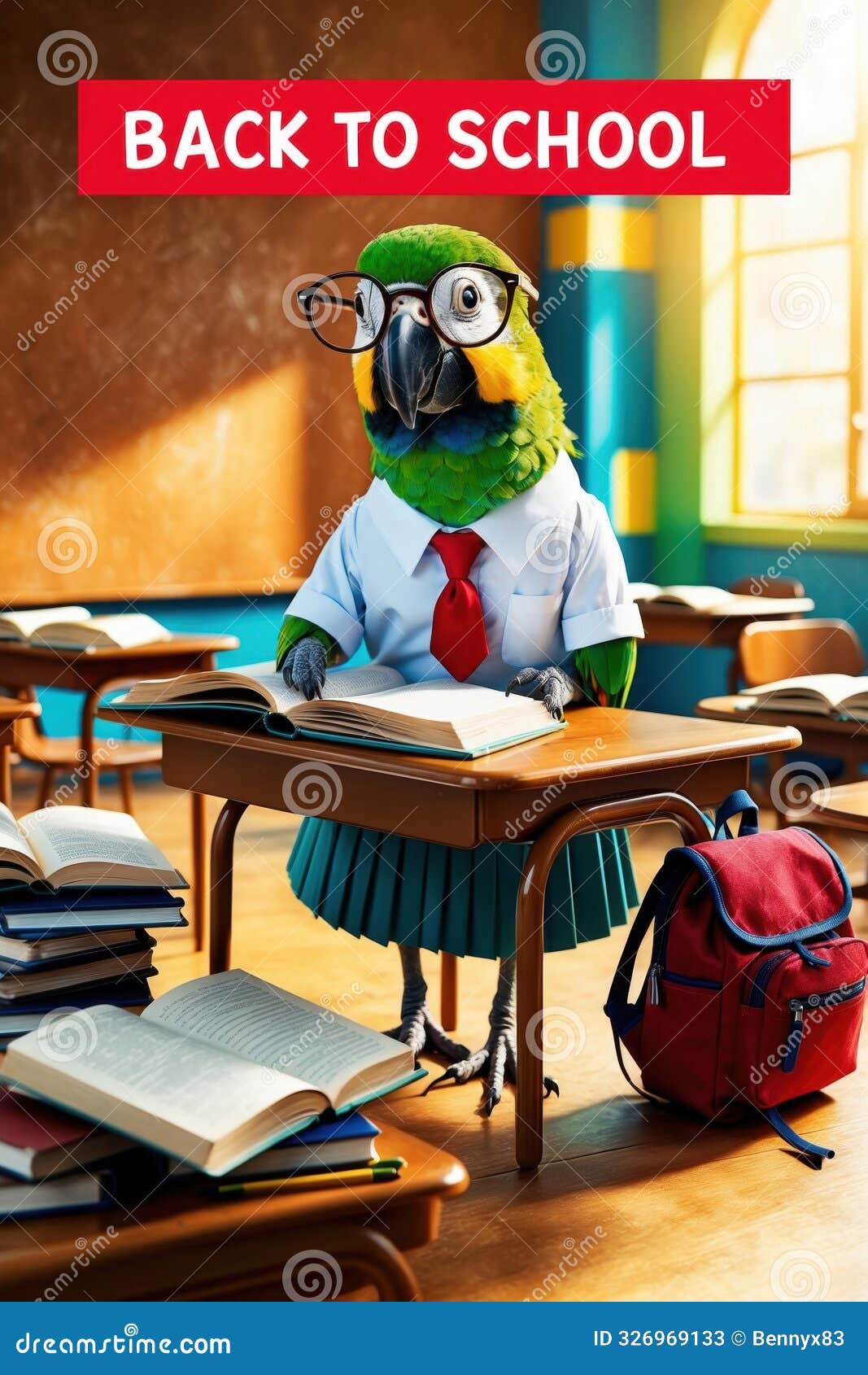 Parrot in School Uniform Reading Stock Illustration - Illustration of ...