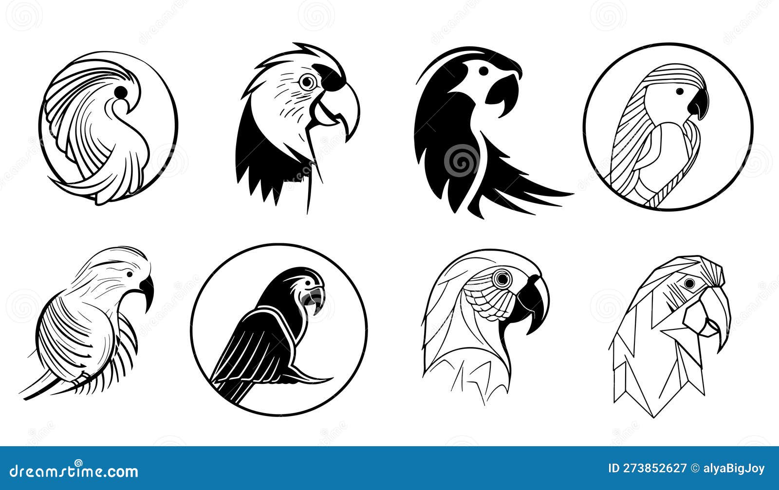 Parrot Set Logo Hand Drawn Sketch Vector Illustration Stock Vector ...