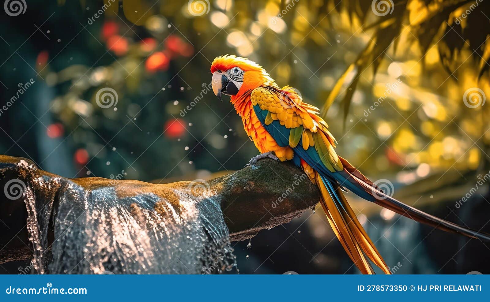 Parrot is Sitting on a Branch Near a Waterfall. Generative Ai Stock ...