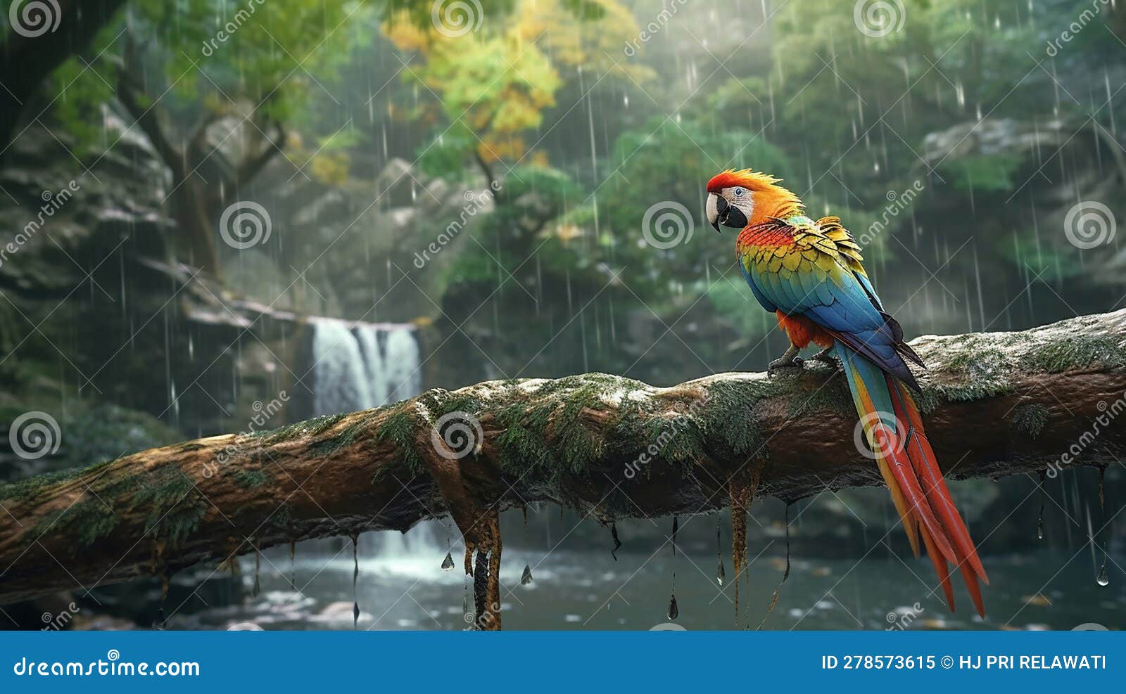 Parrot is Sitting on a Branch Near a Waterfall. Generative Ai Stock ...