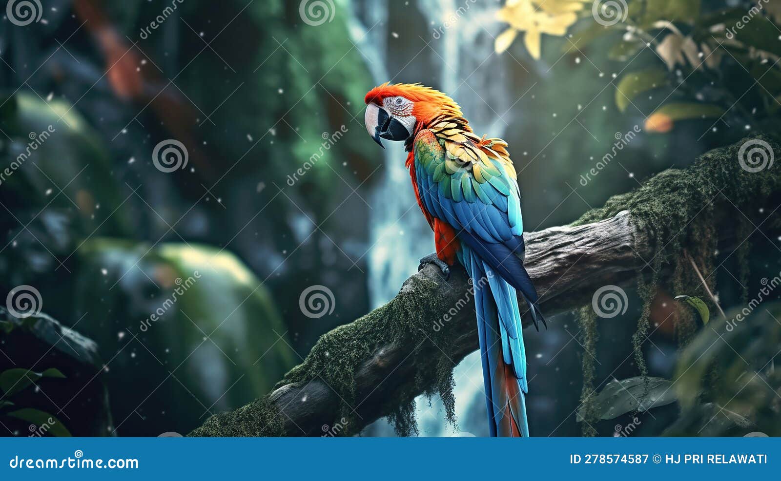 Parrot is Sitting on a Branch Near a Waterfall. Generative Ai Stock ...