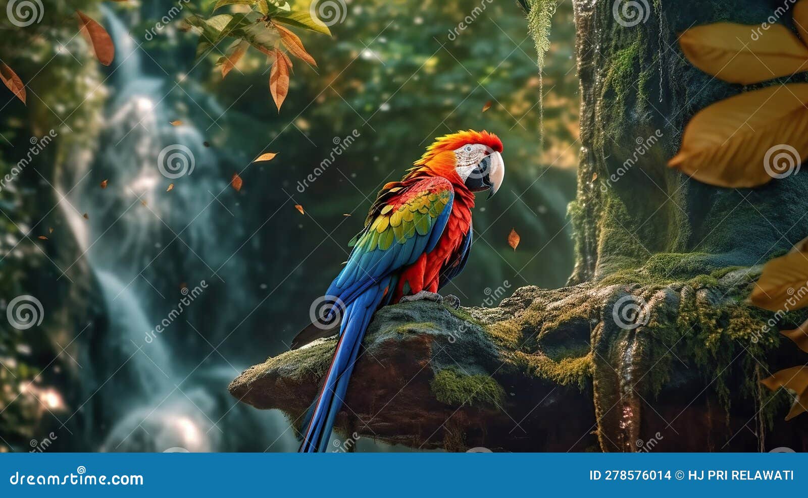 Parrot is Sitting on a Branch Near a Waterfall. Generative Ai Stock ...