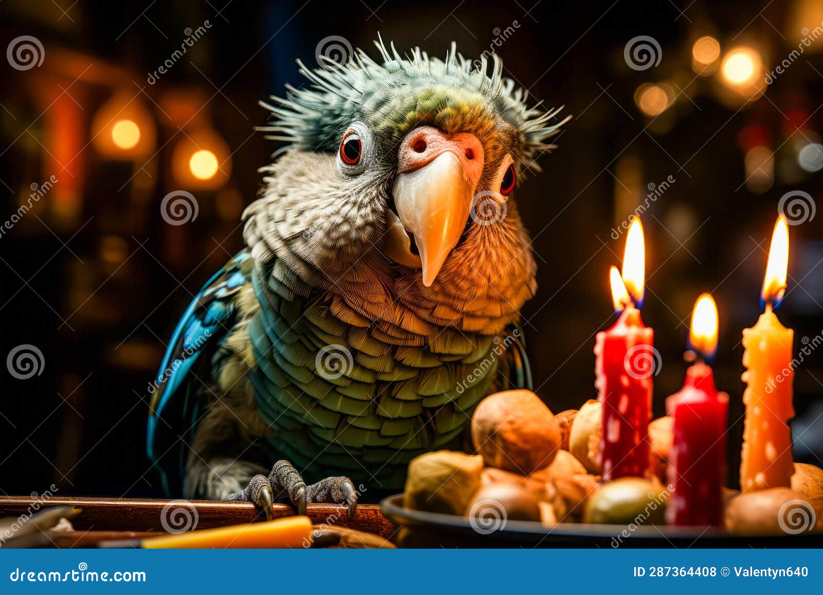 Parrot Sitting on Top of Table Next To Lit Candle. Generative AI Stock ...