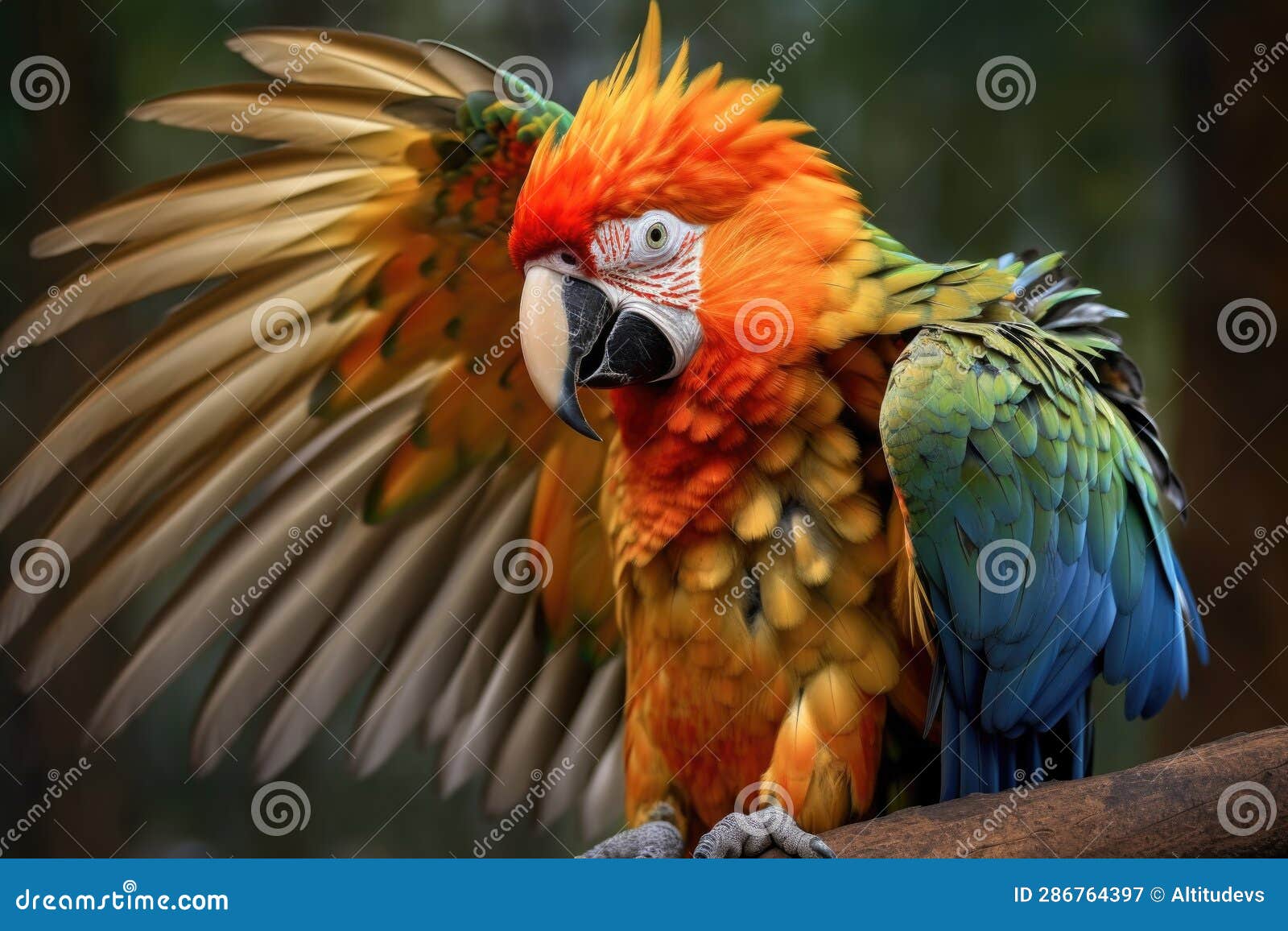 Parrot Stretching Its Wing while Preening Feathers Stock Illustration ...