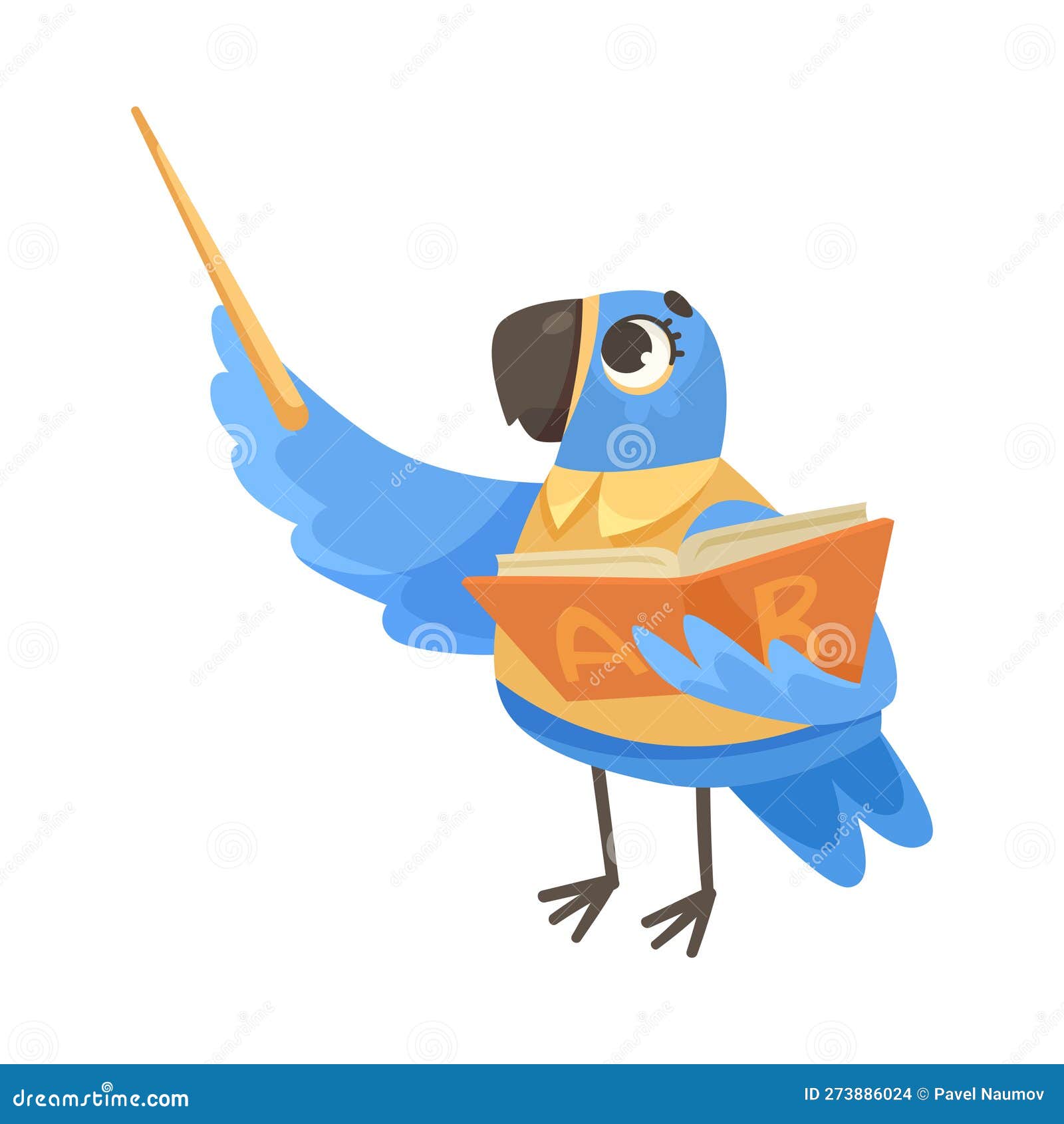 Parrot Student with Book and Pointer Studying at School Vector ...