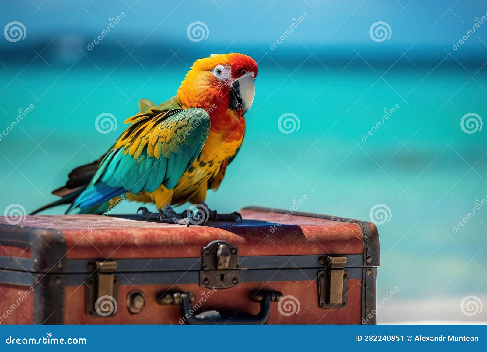 Parrot on Suitcase, Vacation Concept. Stock Image - Image of paradise ...