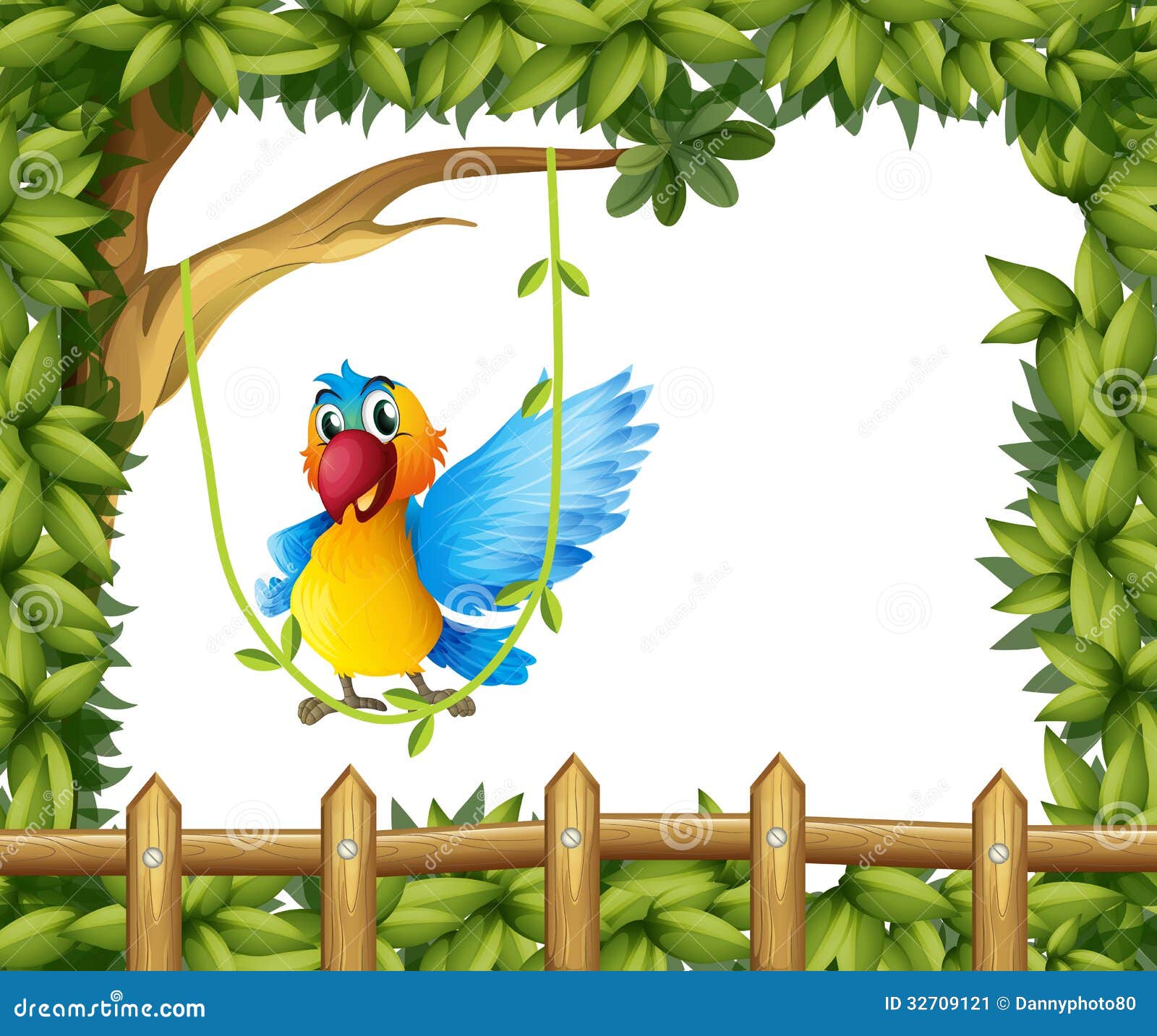 A Parrot Swinging the Vine Plant Stock Vector - Illustration of wings ...