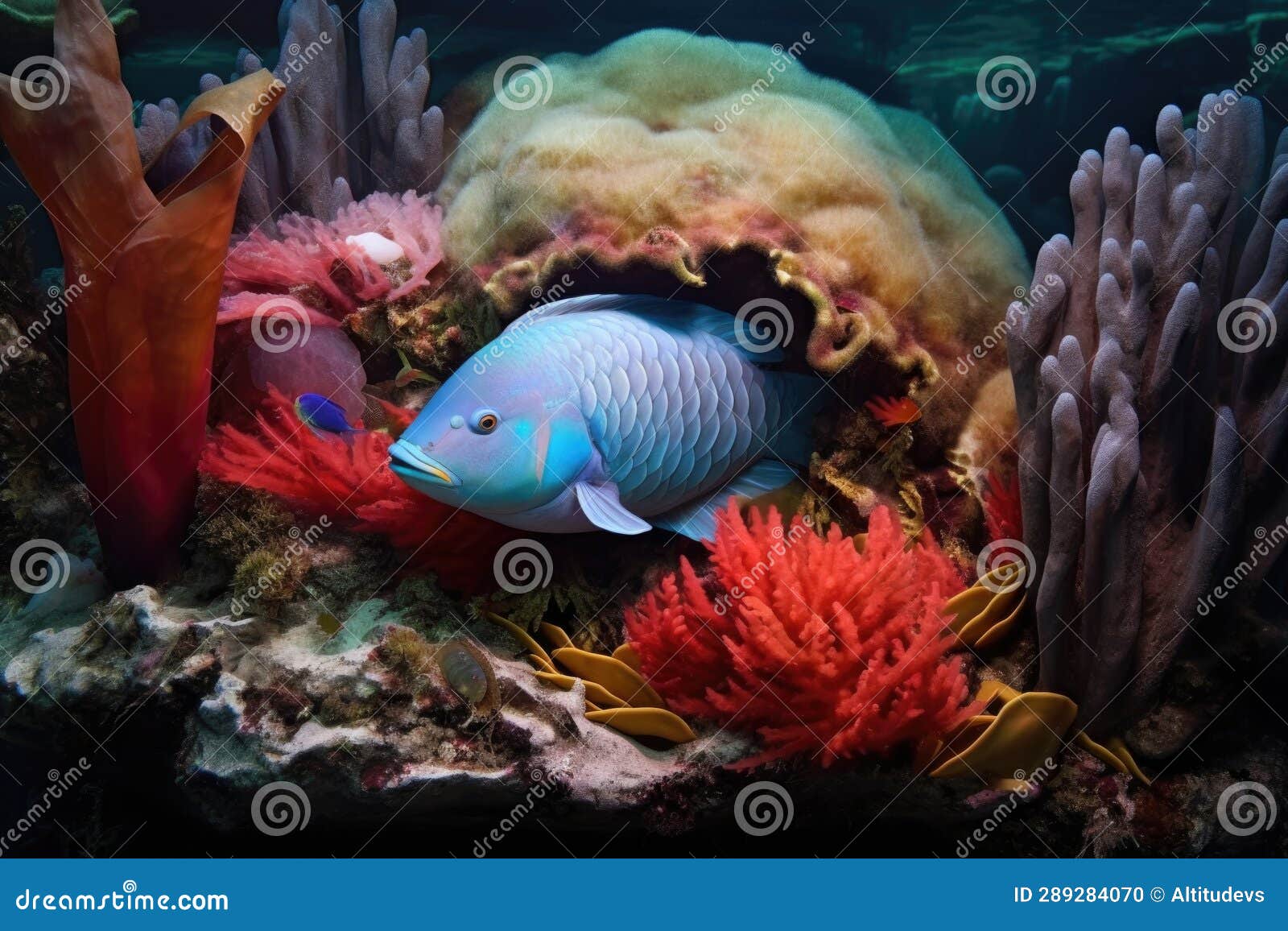 Parrotfish Nestled in Coral, Surrounded by Cocoon Stock Photo - Image ...
