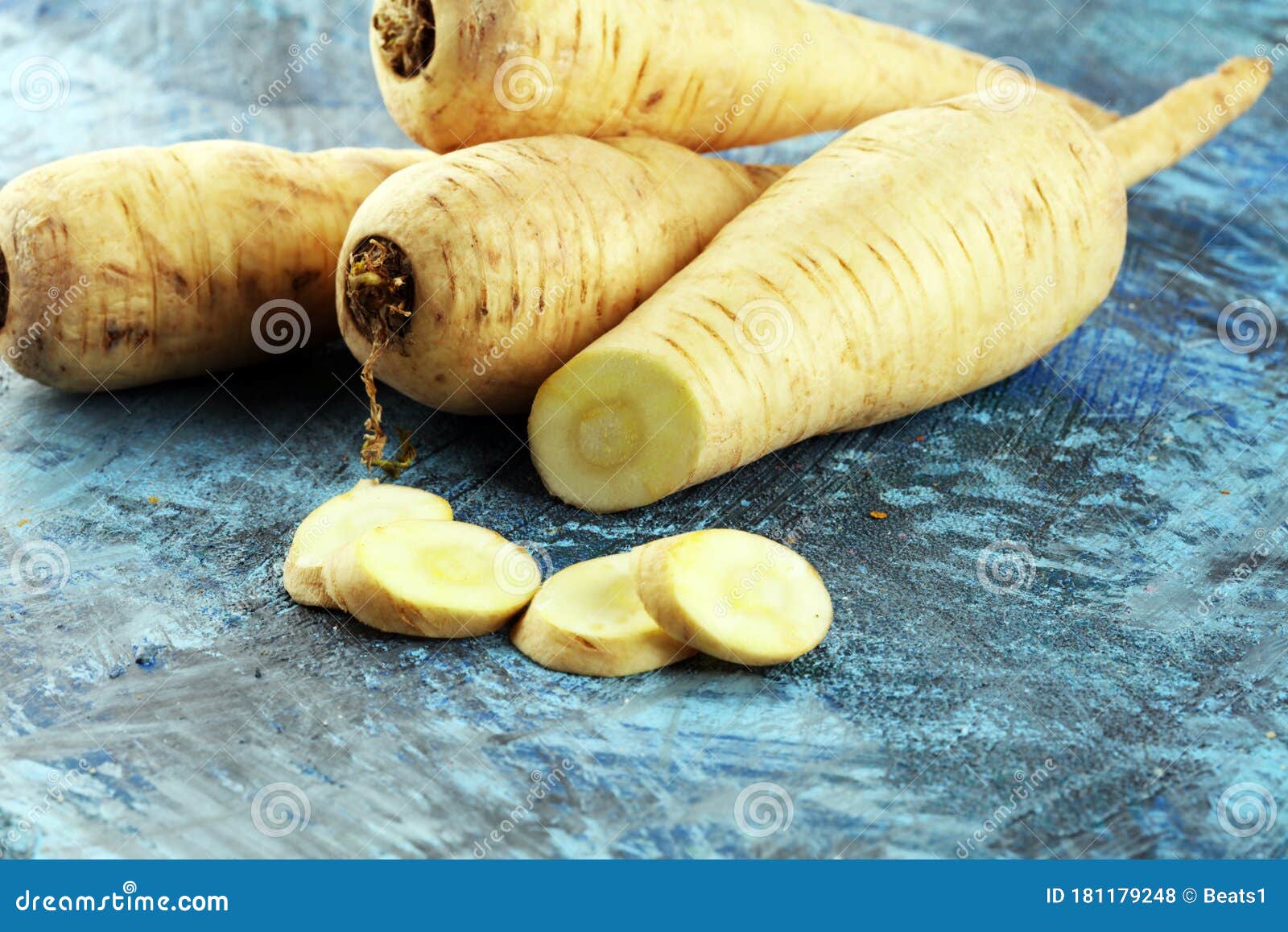Parsnip Root and Slices on Rustic Background. Fresh Raw Organic Parsnip ...