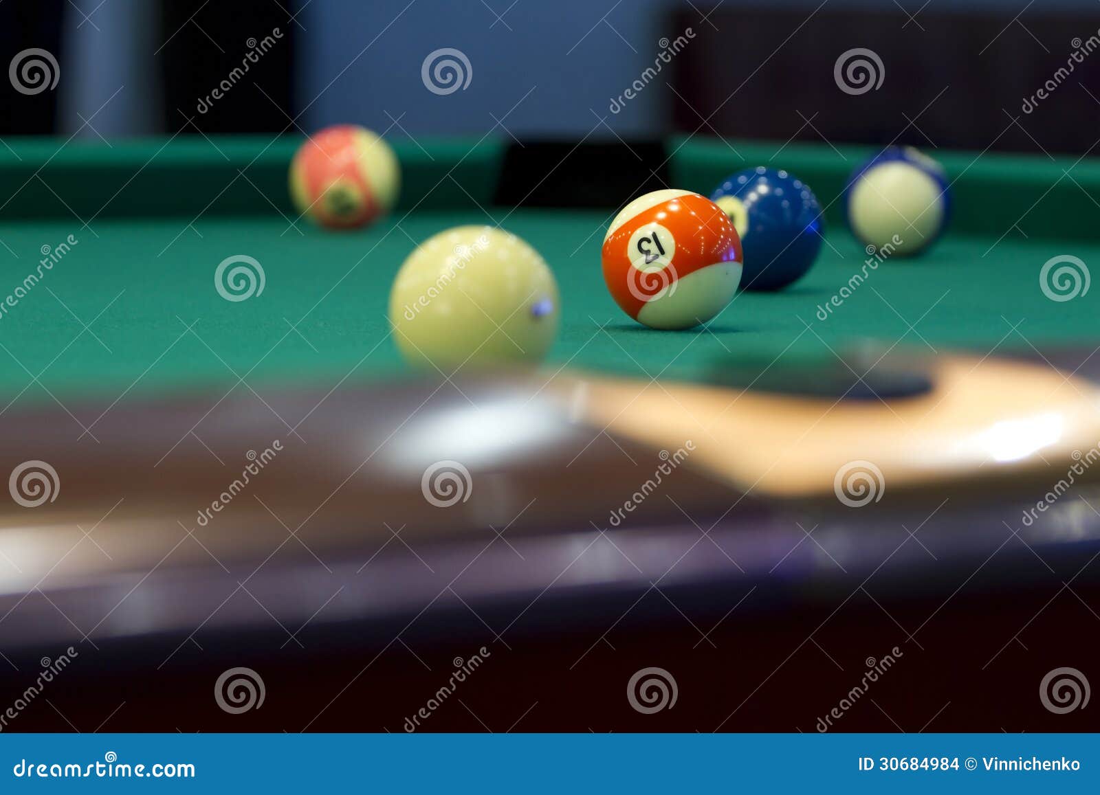 Part of the American Pool Table with Balls. Stock Photo - Image of ...