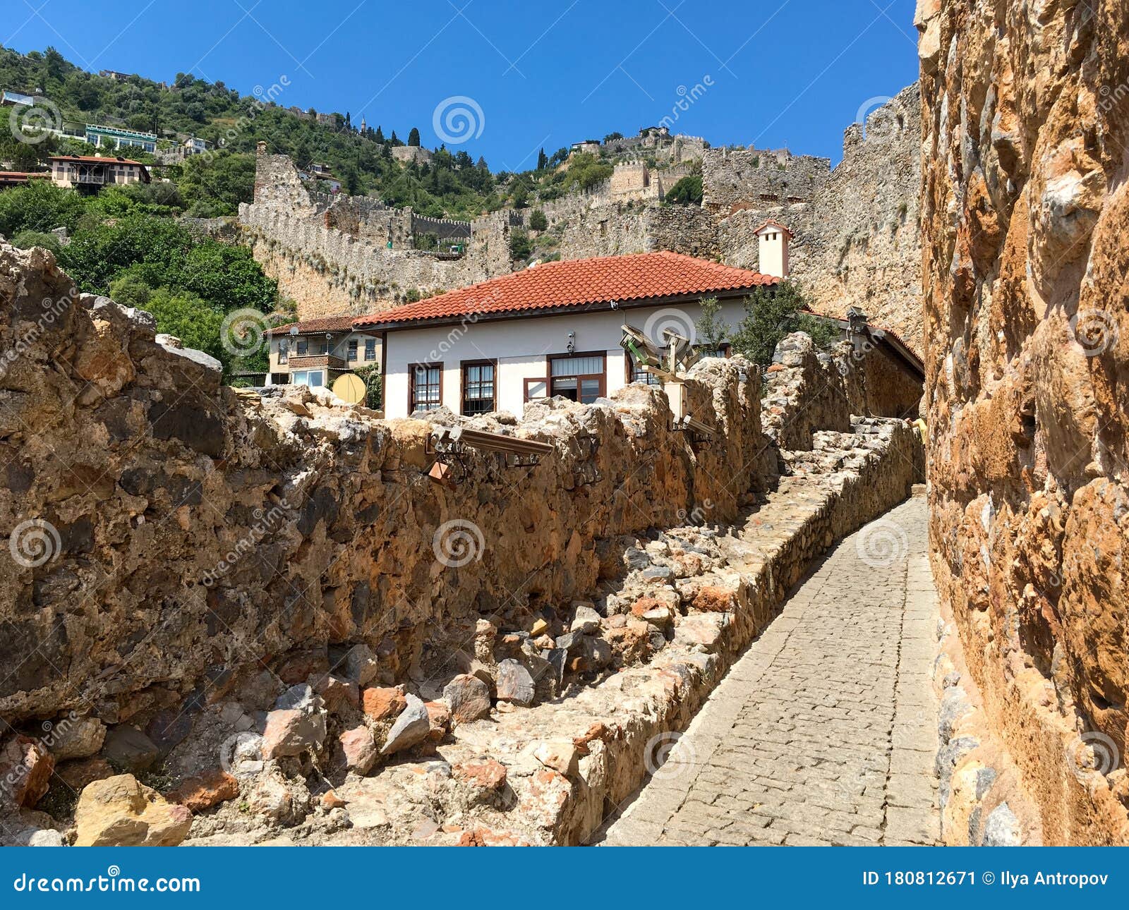 Part of an Ancient Medieval Wall and a Path Inside it of a Turkish ...