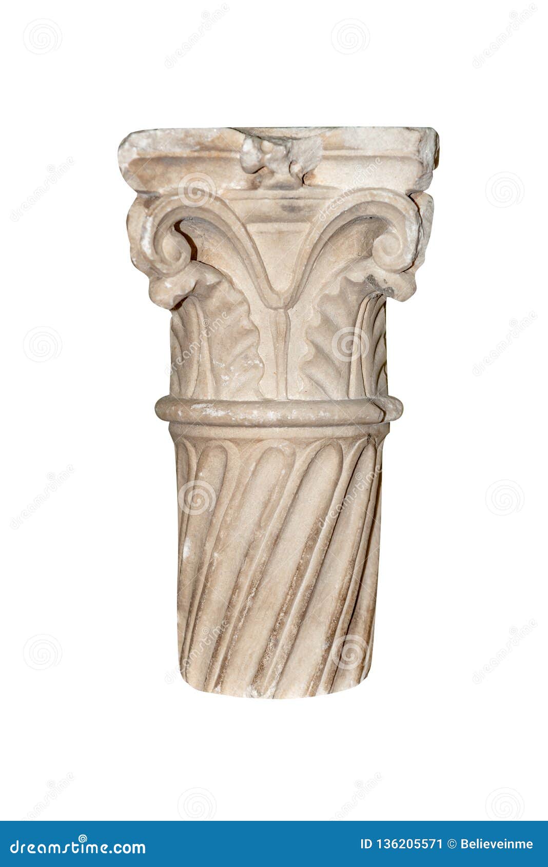 Part of Architectural Column is Isolated on a White Background. Stock ...