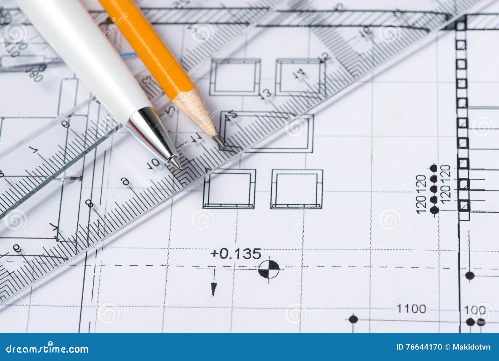 Part of Architectural Project. Tools To Design a New Home Stock Photo ...