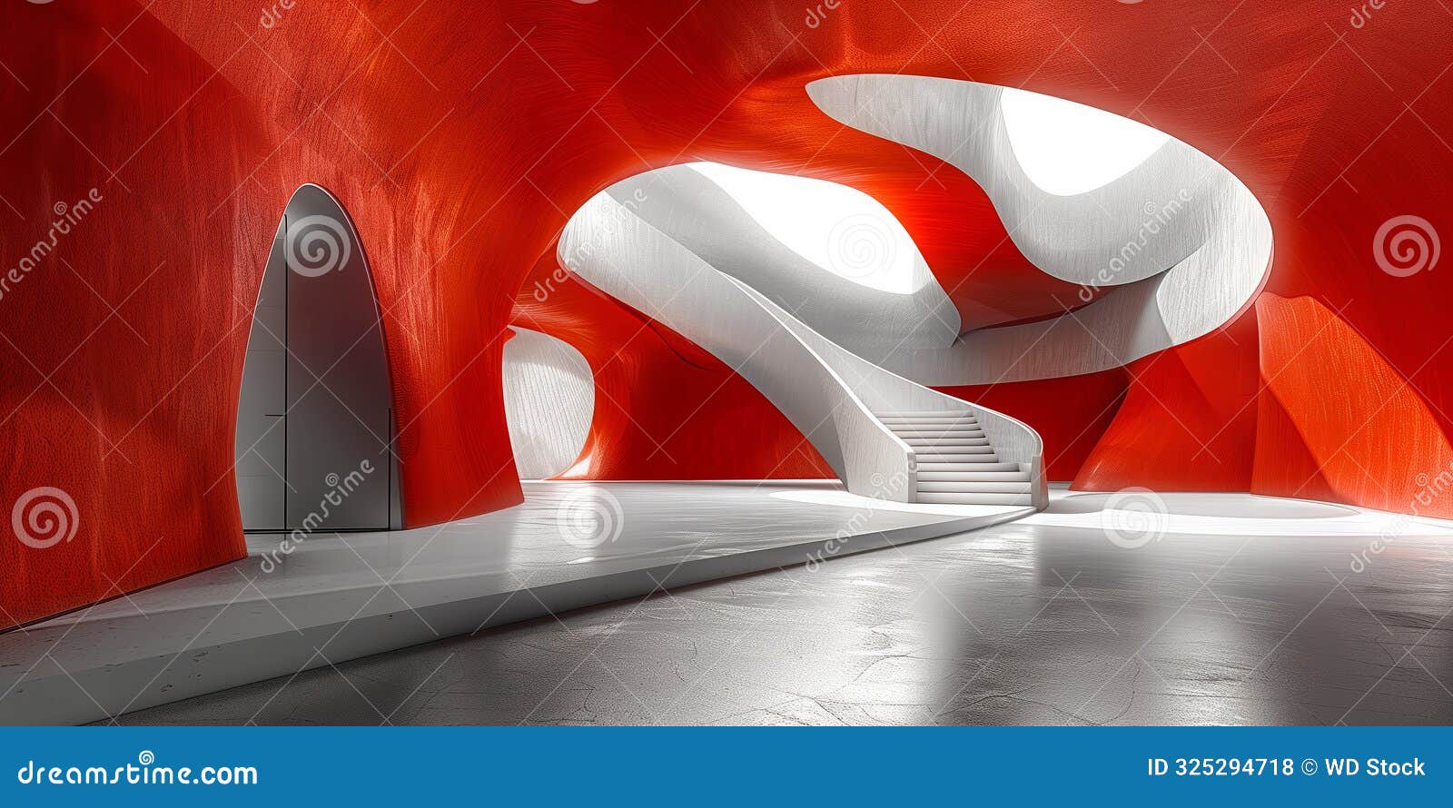 Abstract Curved Architecture with a Red and White Minimal Design Theme ...