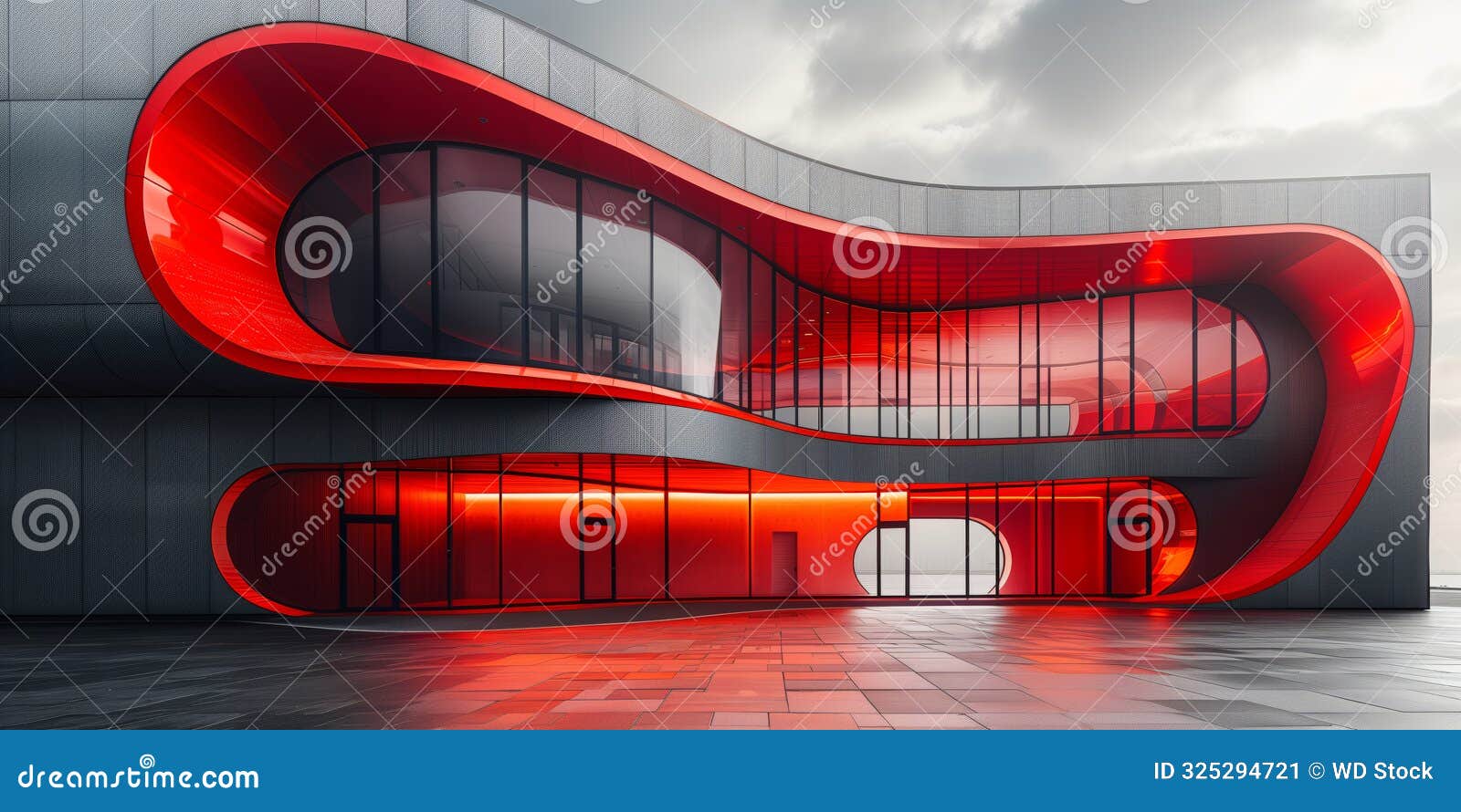Abstract Curved Architecture with a Red and White Minimal Design Theme ...