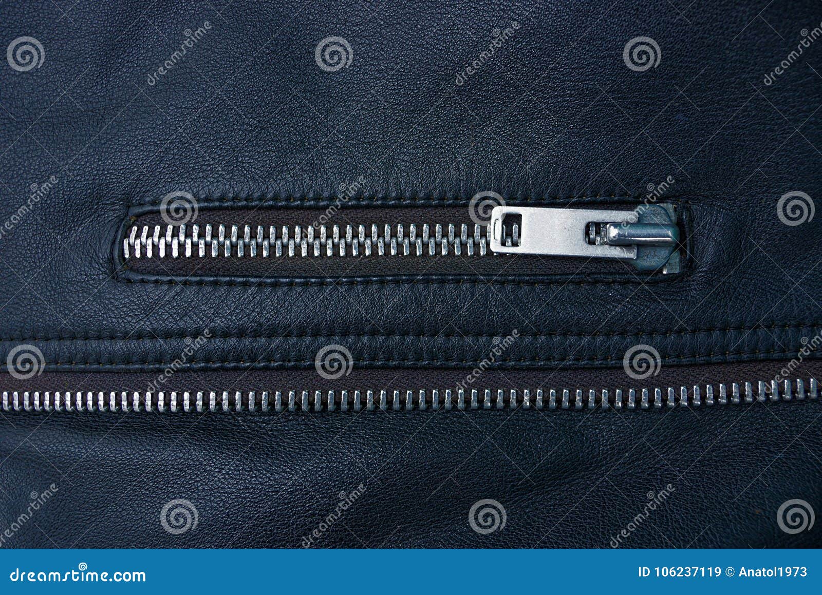Zip Fastener on a Leather Black Jacket Stock Image - Image of ...