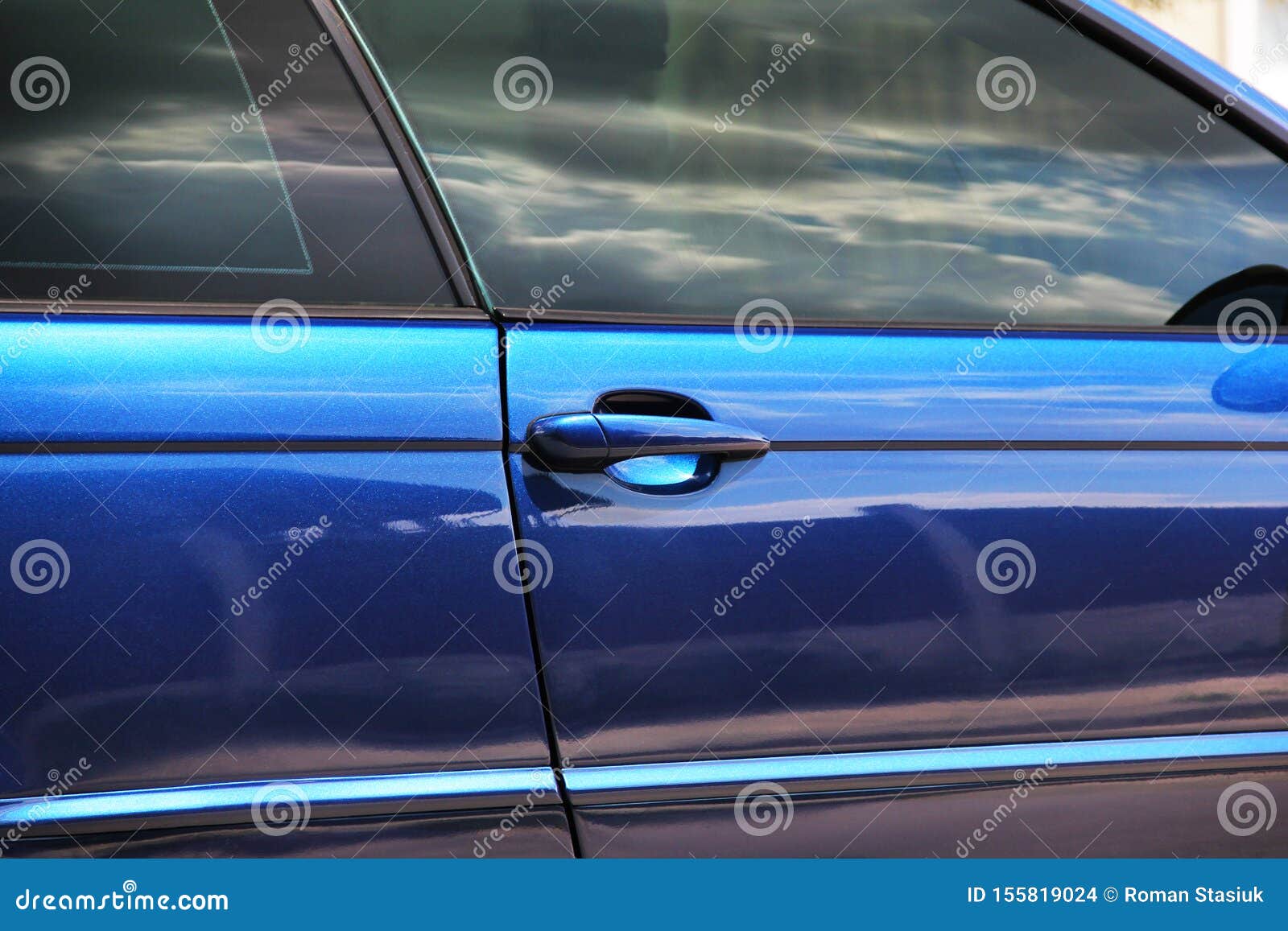 Part of a Blue Car. Car Door Close Up Stock Photo - Image of plastic ...