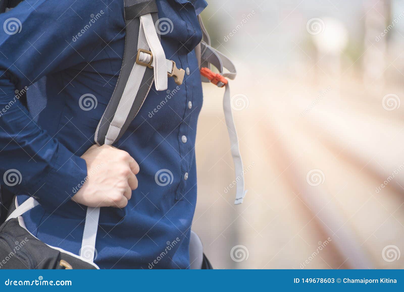 Part of Body Backpackers Hold Backpack at Train Station Stock Image ...