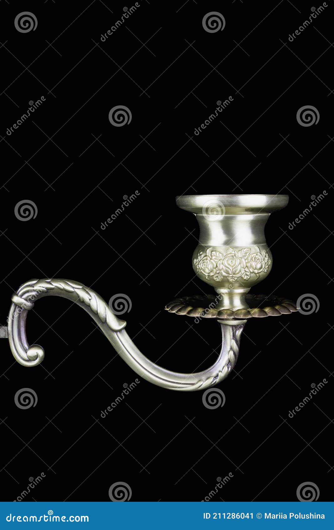 Part of Bronze Vintage Candelabrum, Curved Candlesticks on Black ...