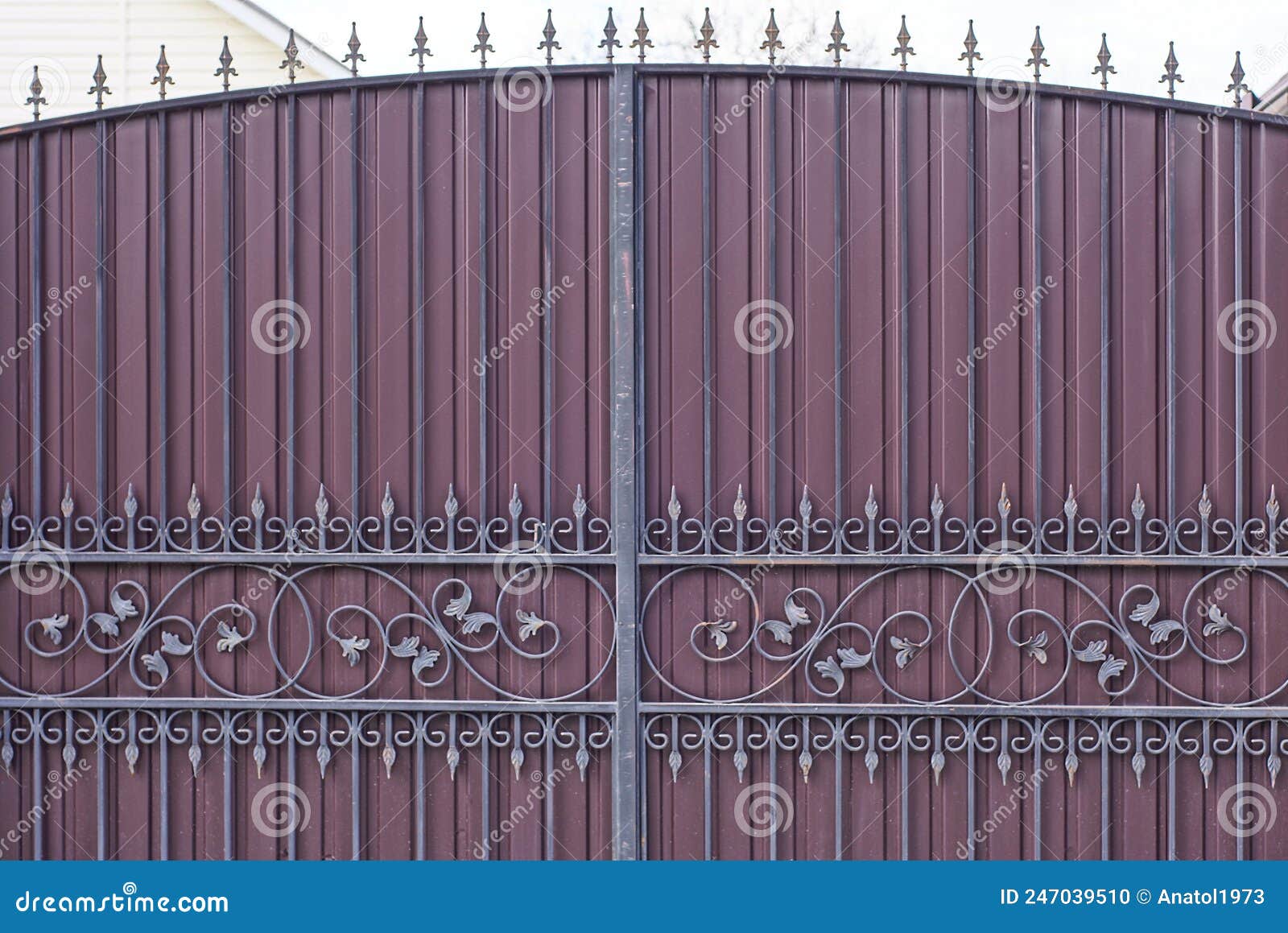 Part of a Brown Metal Gate with a Black Iron Forged Pattern Stock Photo ...