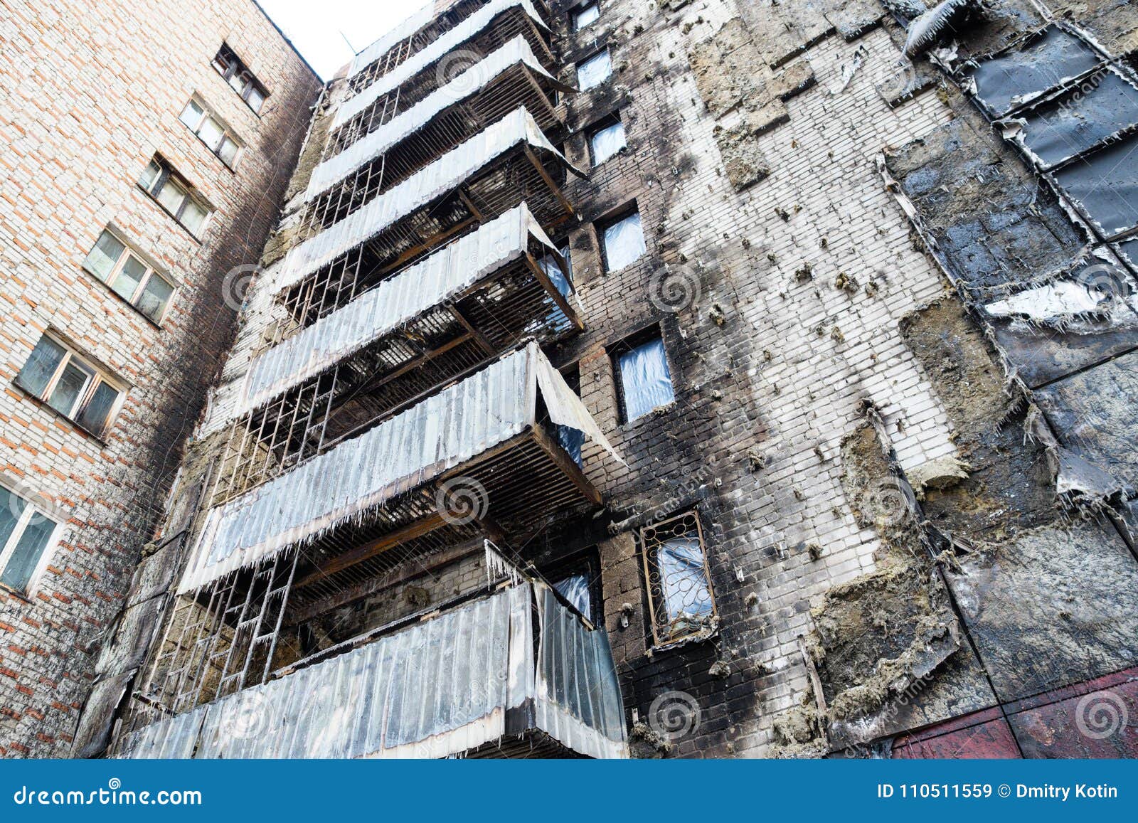 Part of the Building Damaged by Fire. Stock Image - Image of burning ...