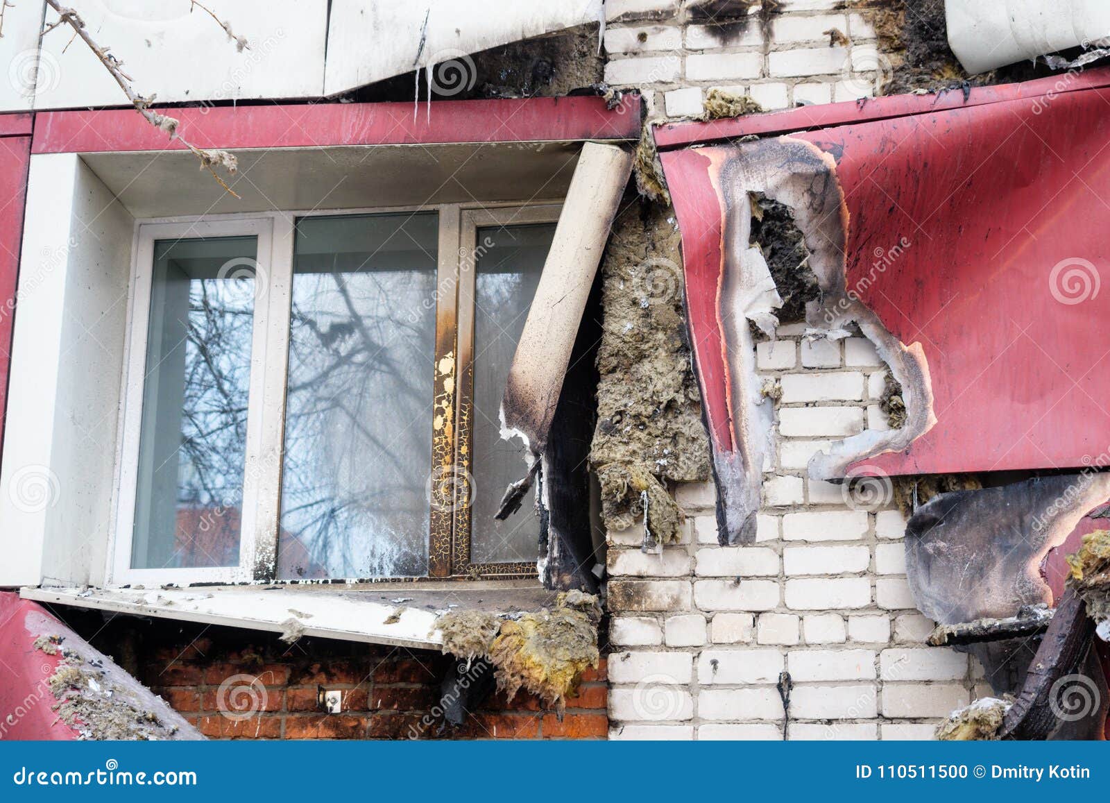 Part of the Building Damaged by Fire. Stock Photo - Image of facade ...
