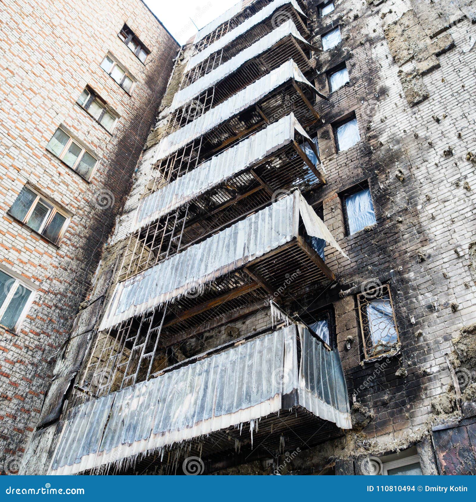 Part of the Building Damaged by Fire. Stock Photo - Image of brick ...